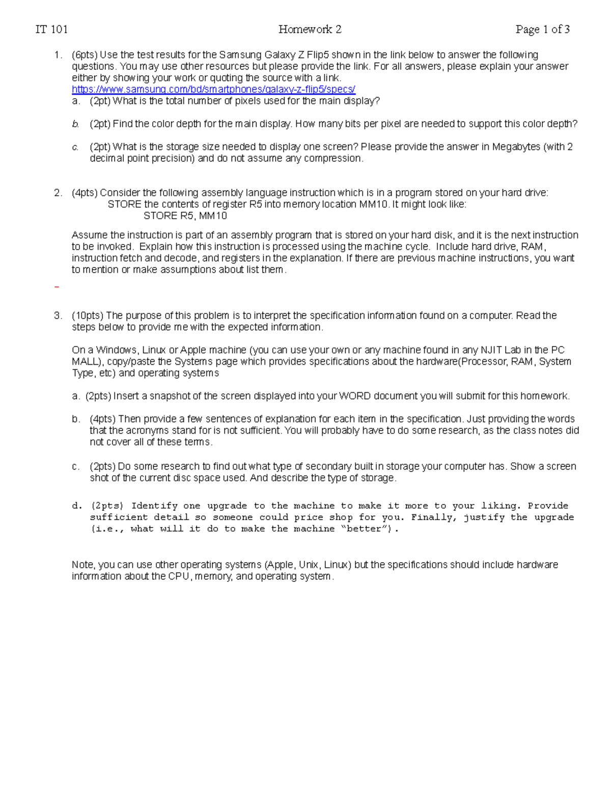 IT101-Homework2 - IT 101 Homework 2 Page 1 of 3 (6pts) Use the test ...