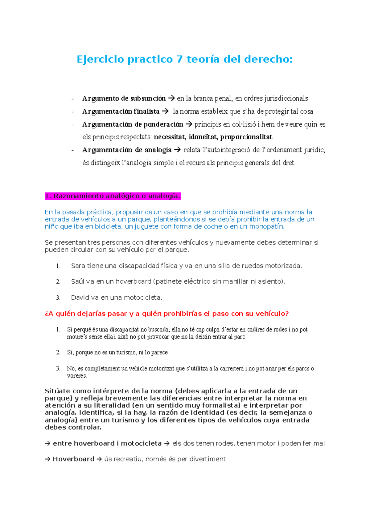 Ejercicio practico 7 còpia - Ejercicio practico 7 teoría del derecho: - Argumento de subsunción ...