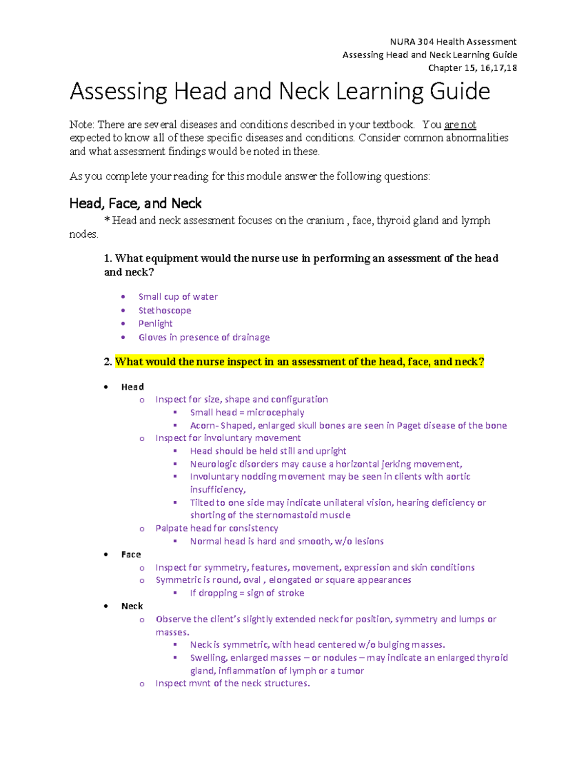 Module 3 NURA304 Assessing Head and Neck Learning Guide-4 FA 19 ...