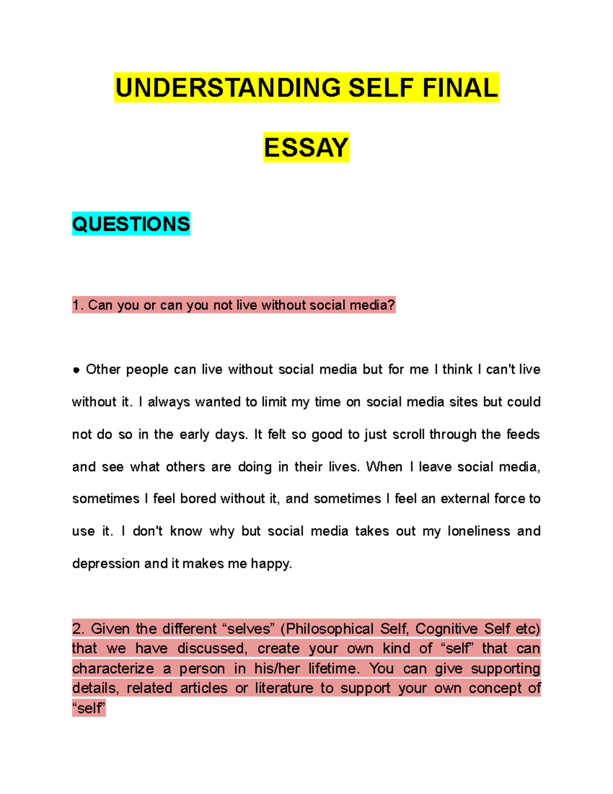 Understanding SELF Final Essay - UNDERSTANDING SELF FINAL ESSAY ...