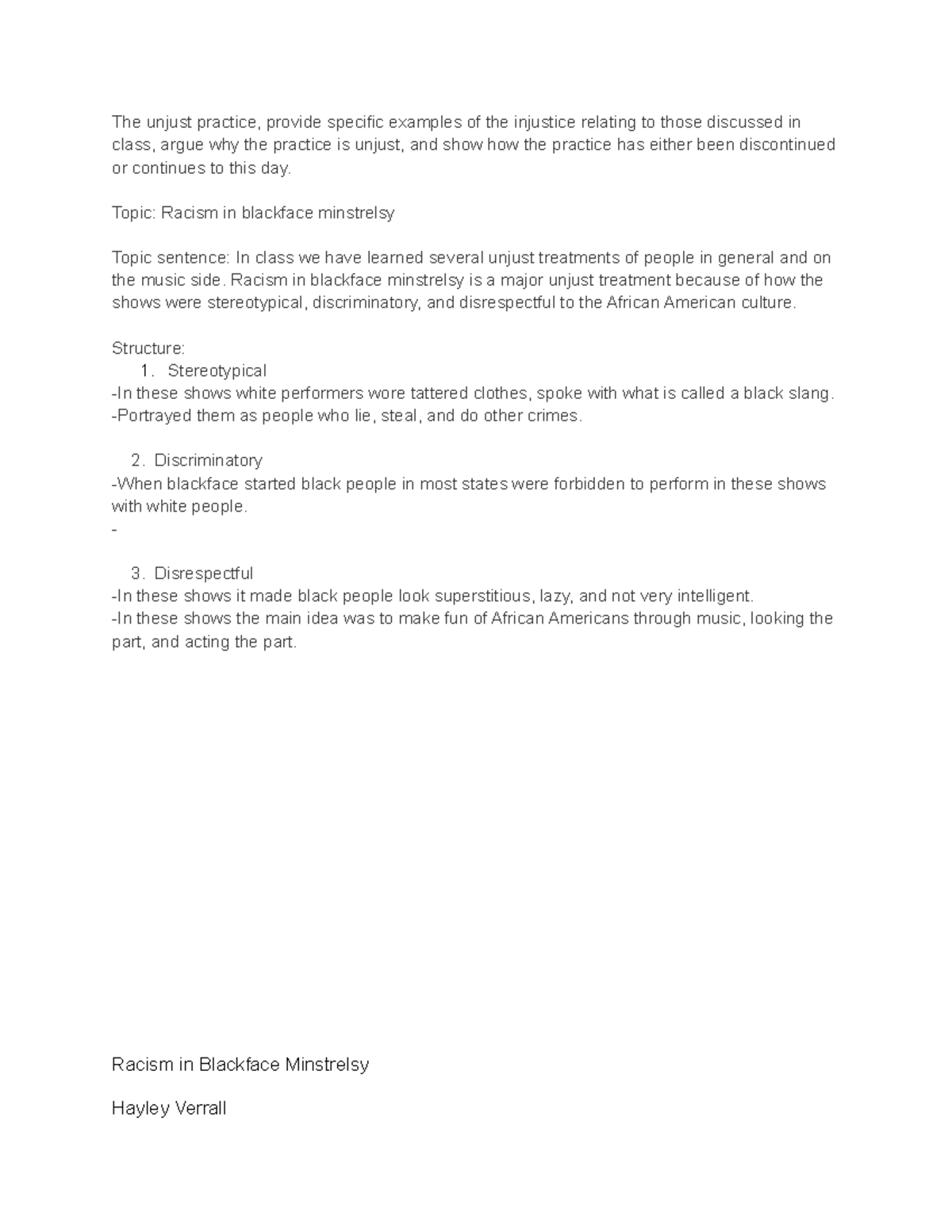 Global Citizenship Paper - The unjust practice, provide specific ...