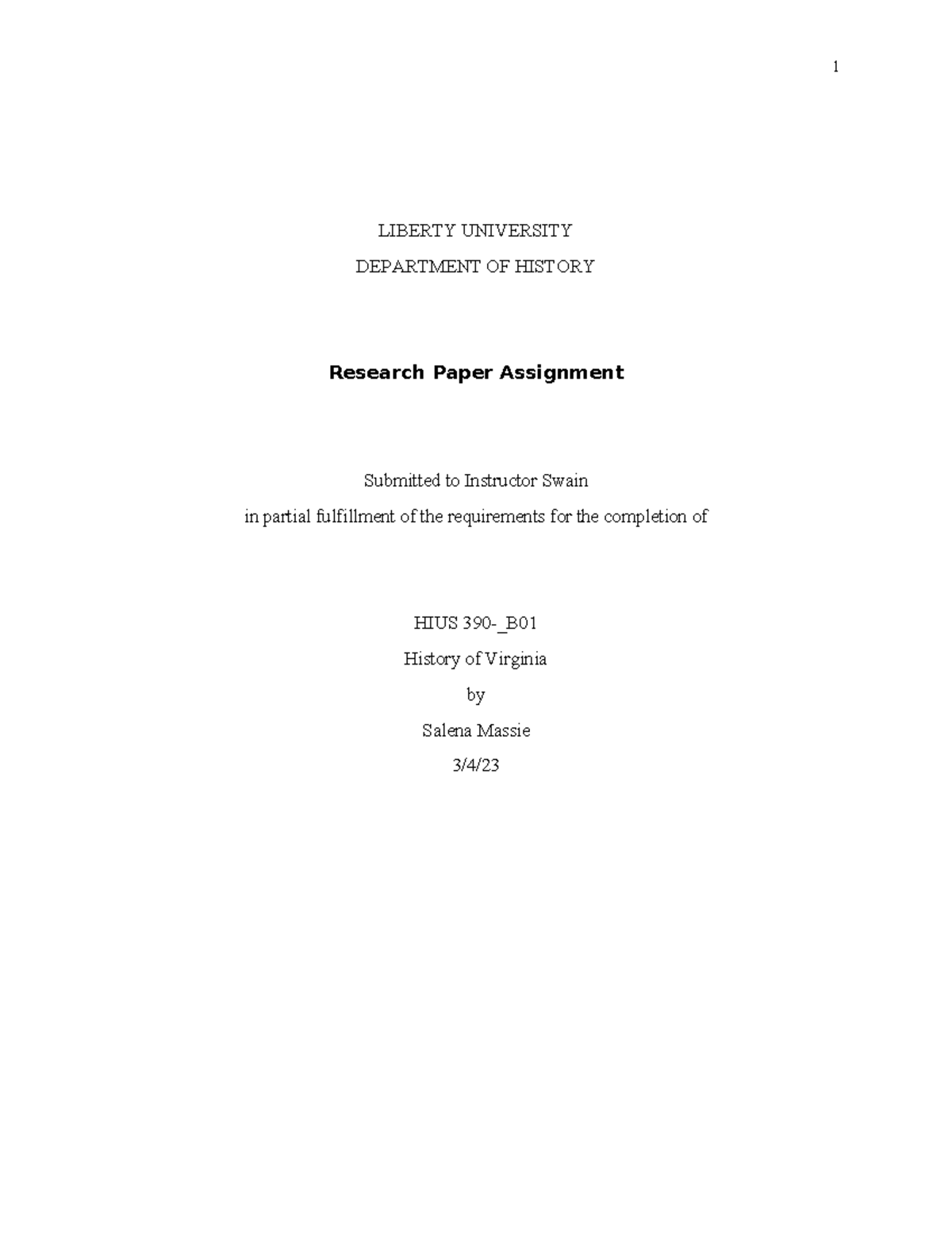 Research Project Research Paper - LIBERTY UNIVERSITY DEPARTMENT OF ...