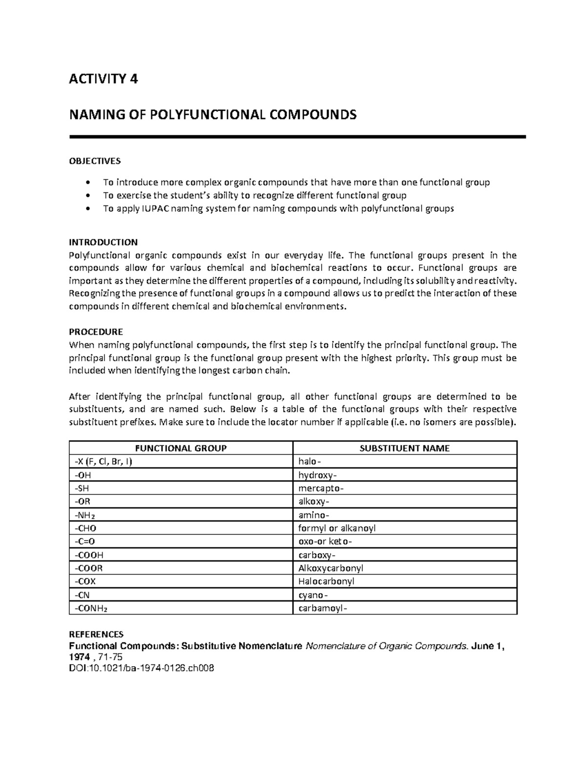Activity 4 Naming of Polyfunctional Compounds - ACTIVITY 4 NAMING OF ...