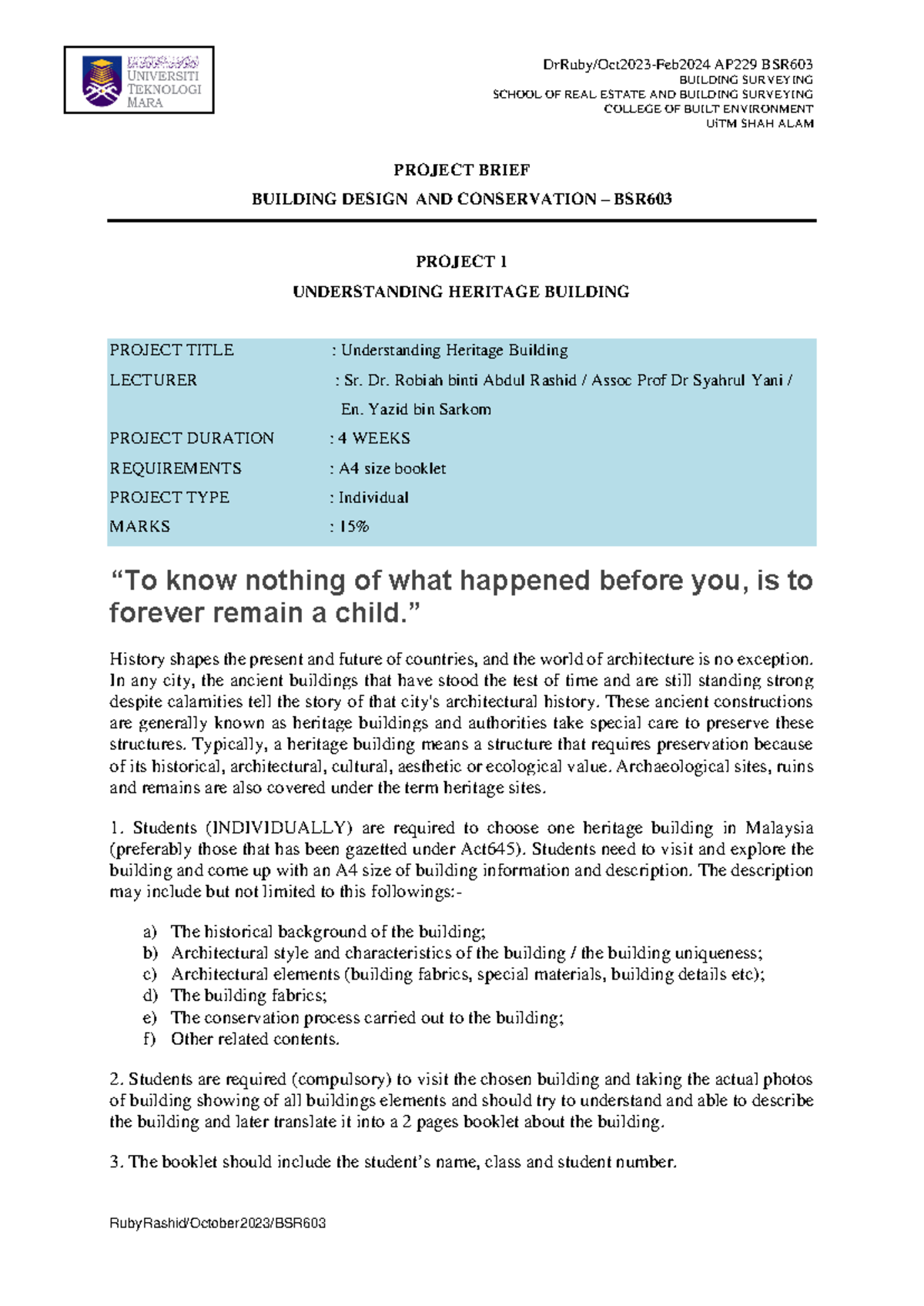 Lecture Notes Topic 1 - DrRuby/Oct 2023 - Feb2024 AP229 BSR BUILDING ...