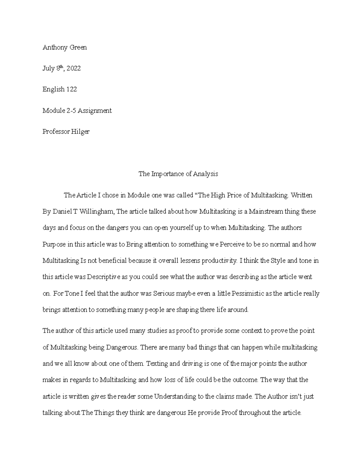 2-5 assignment The importance of Analysis Agreen - Anthony Green July ...