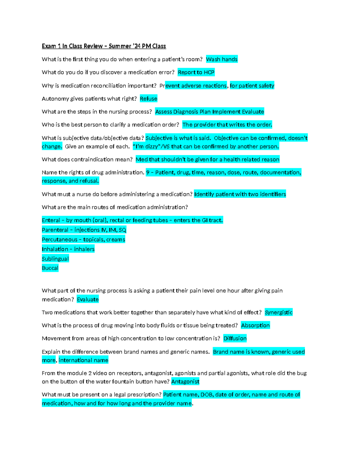 Module 1exam 1 review PM class - Exam 1 In Class Review – Summer ’24 PM ...