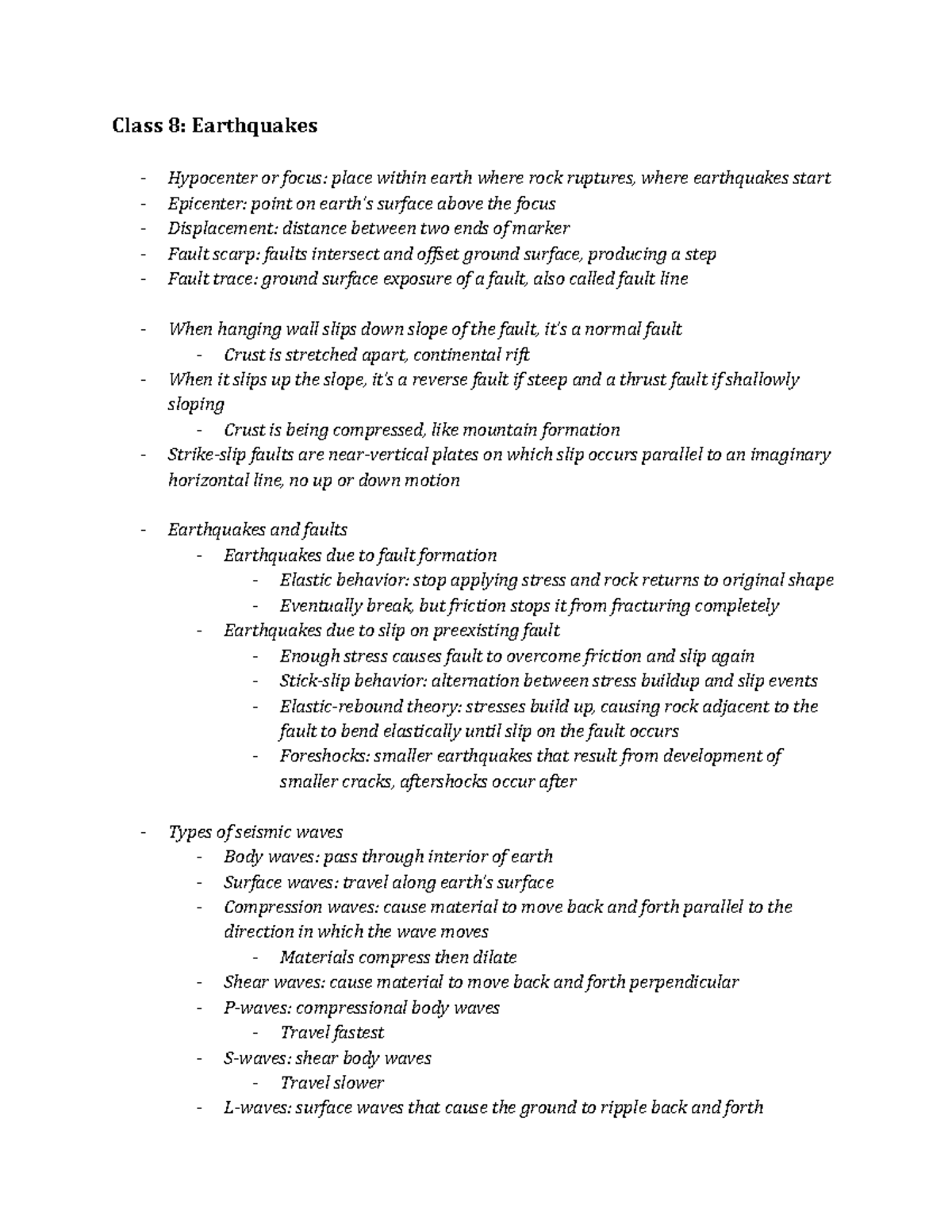 Lecture 8 - Earthquakes - Class 8: Earthquakes Hypocenter or focus ...