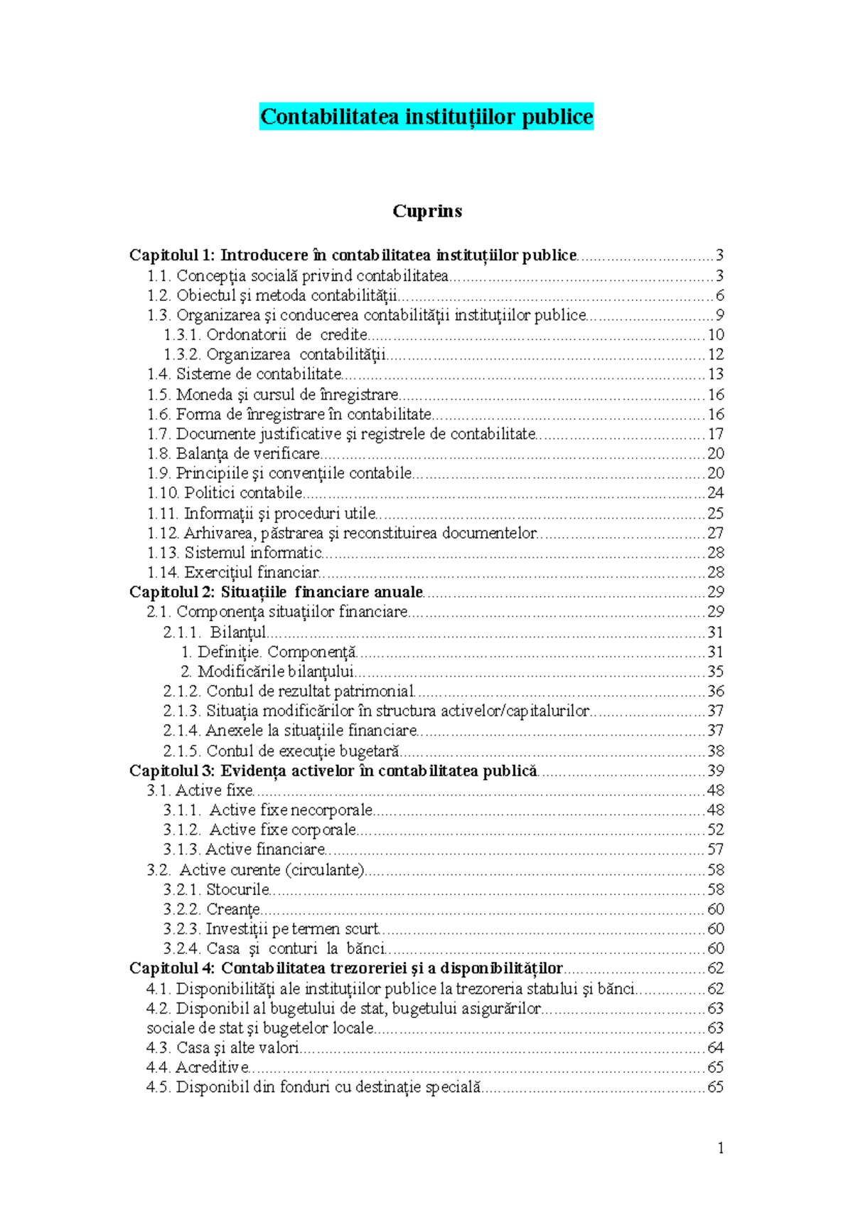Contabilitate - Lecture notes 1-12 - Contabilitatea publice Cuprins ...