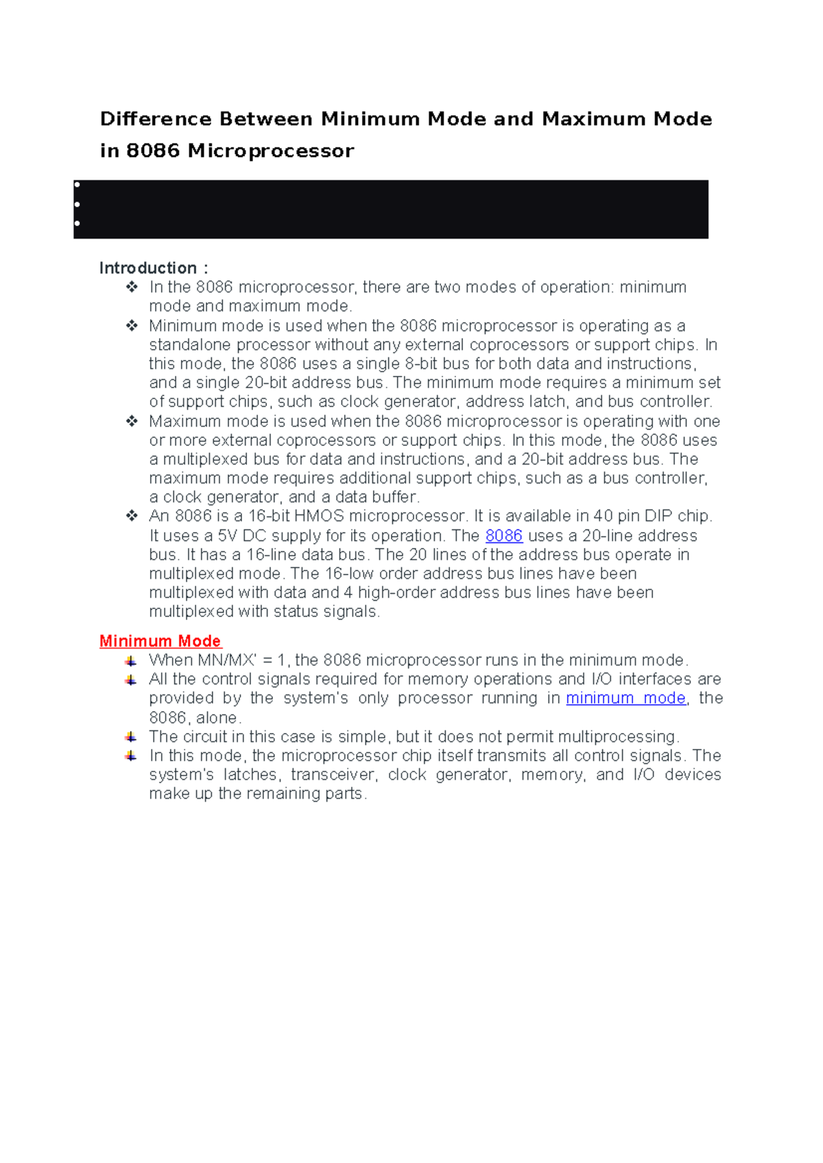 Minimum&maximum mode 8086 - Difference Between Minimum Mode and Maximum Mode in 8086 ...