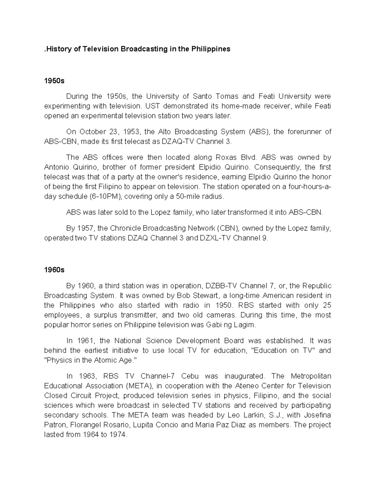 History of Television Broadcasting in th - History of Television ...