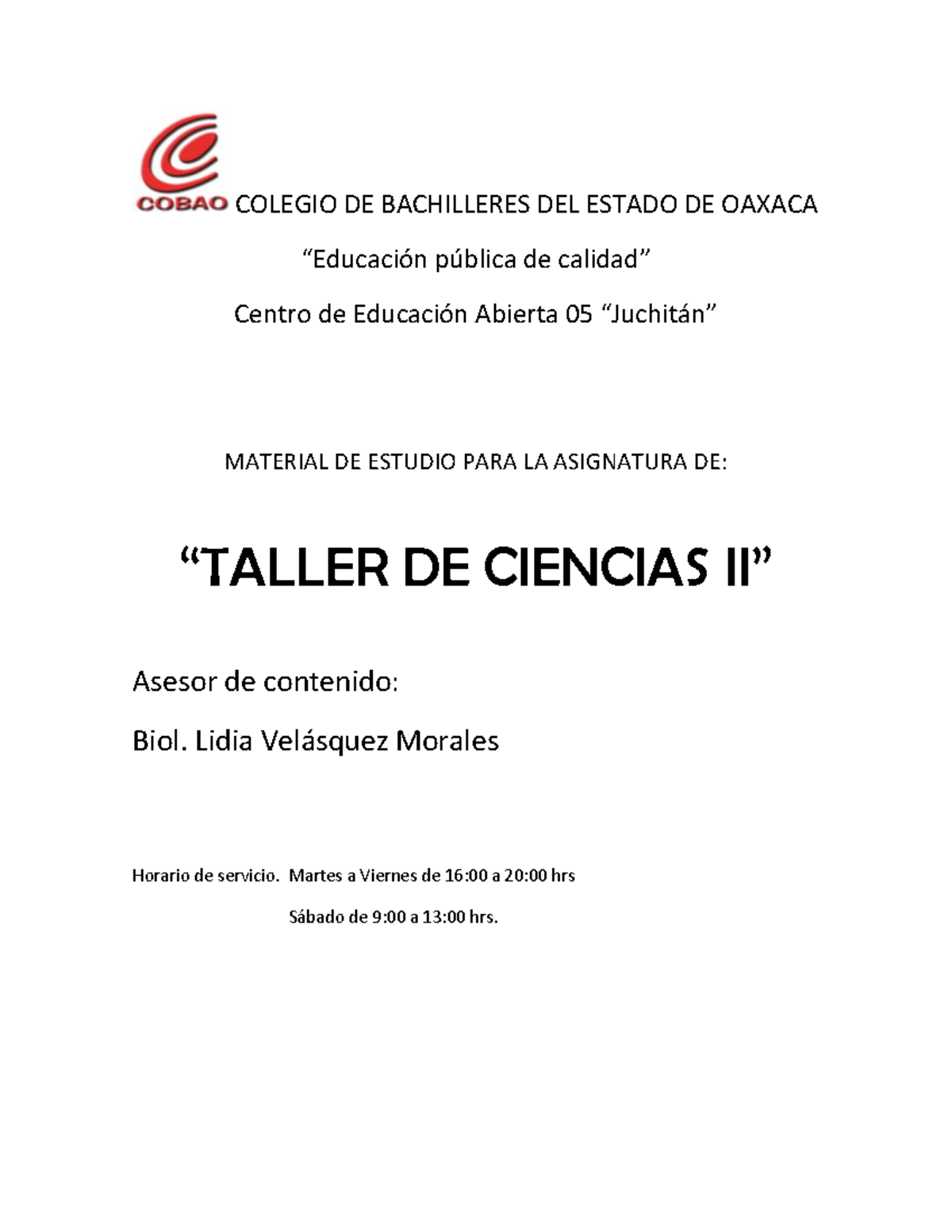Taller DE Ciencias II - RESUMEN - COLEGIO DE BACHILLERES DEL ESTADO DE OAXACA “Educación pública ...