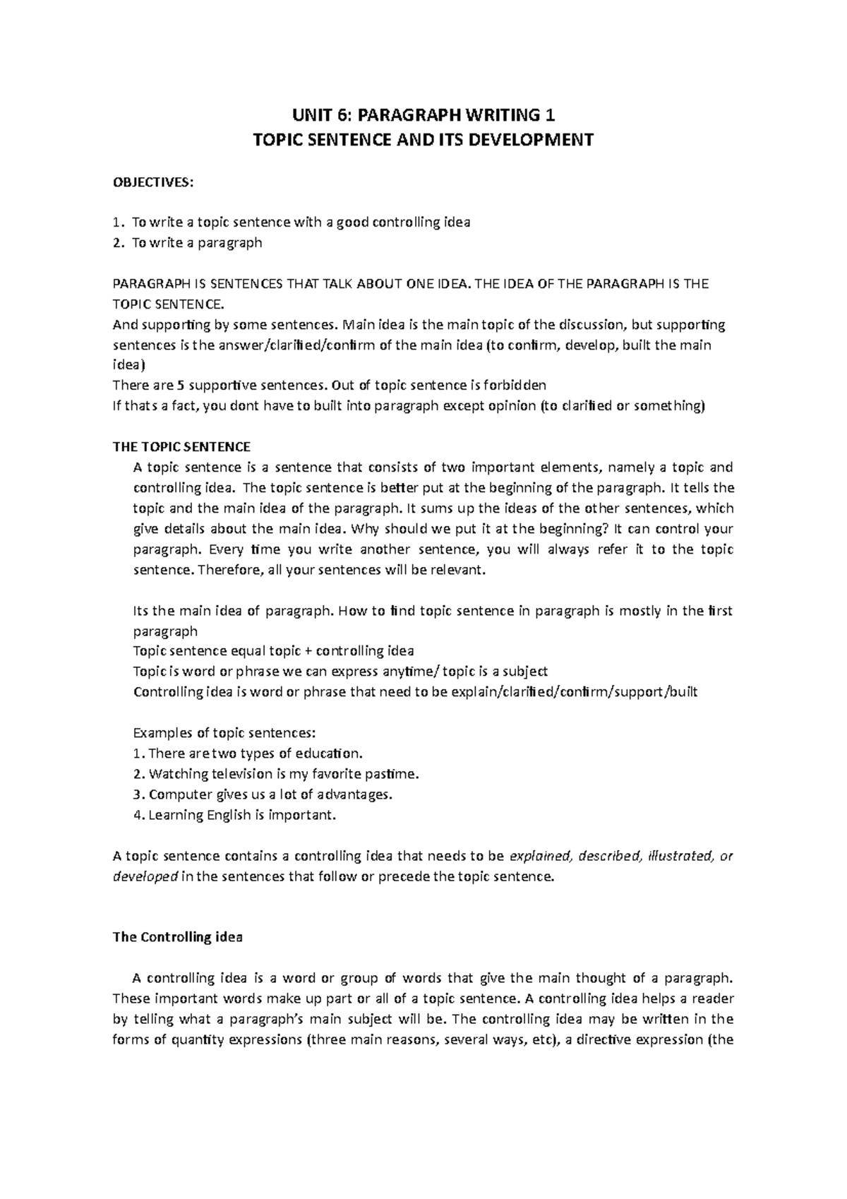 English Writing Academic - Unit 6 - Module 3 - TSD - UNIT 6: PARAGRAPH ...