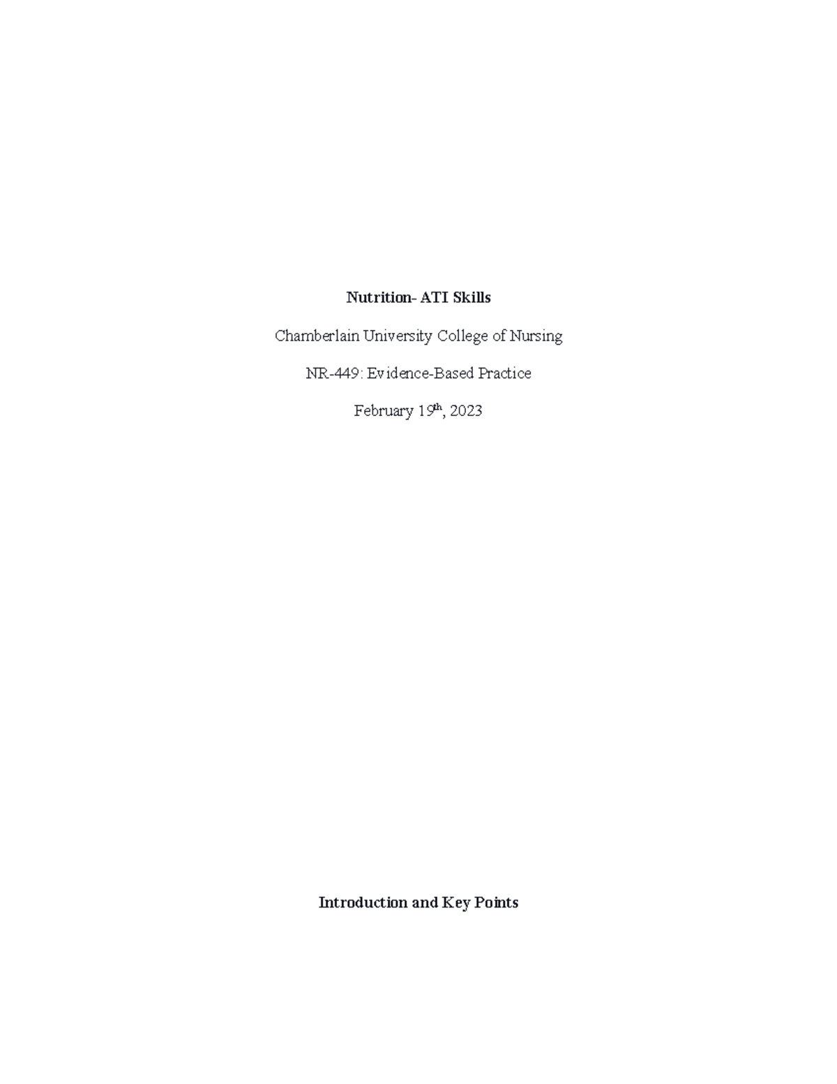 EBP ATI Nutrition - Nutrition- ATI Skills Chamberlain University ...