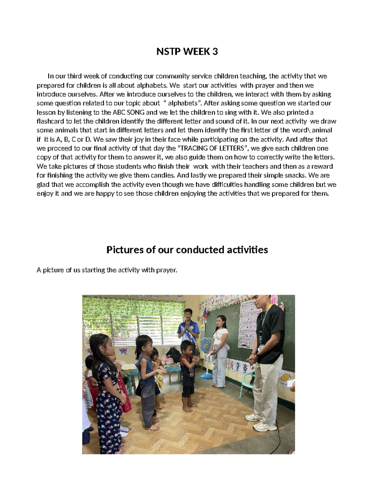 NSTP-WEEK-3 - NSTP WEEK 3 In our third week of conducting our community ...