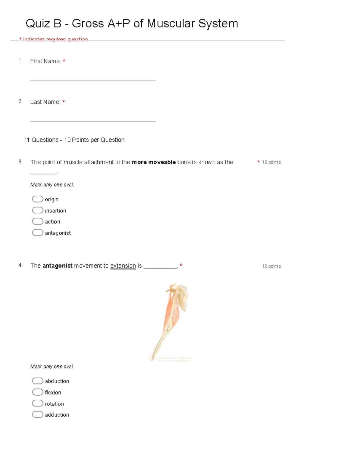 Quiz B - Gross A+P of Muscular System - 1. 2. 3. 10 points Mark only ...
