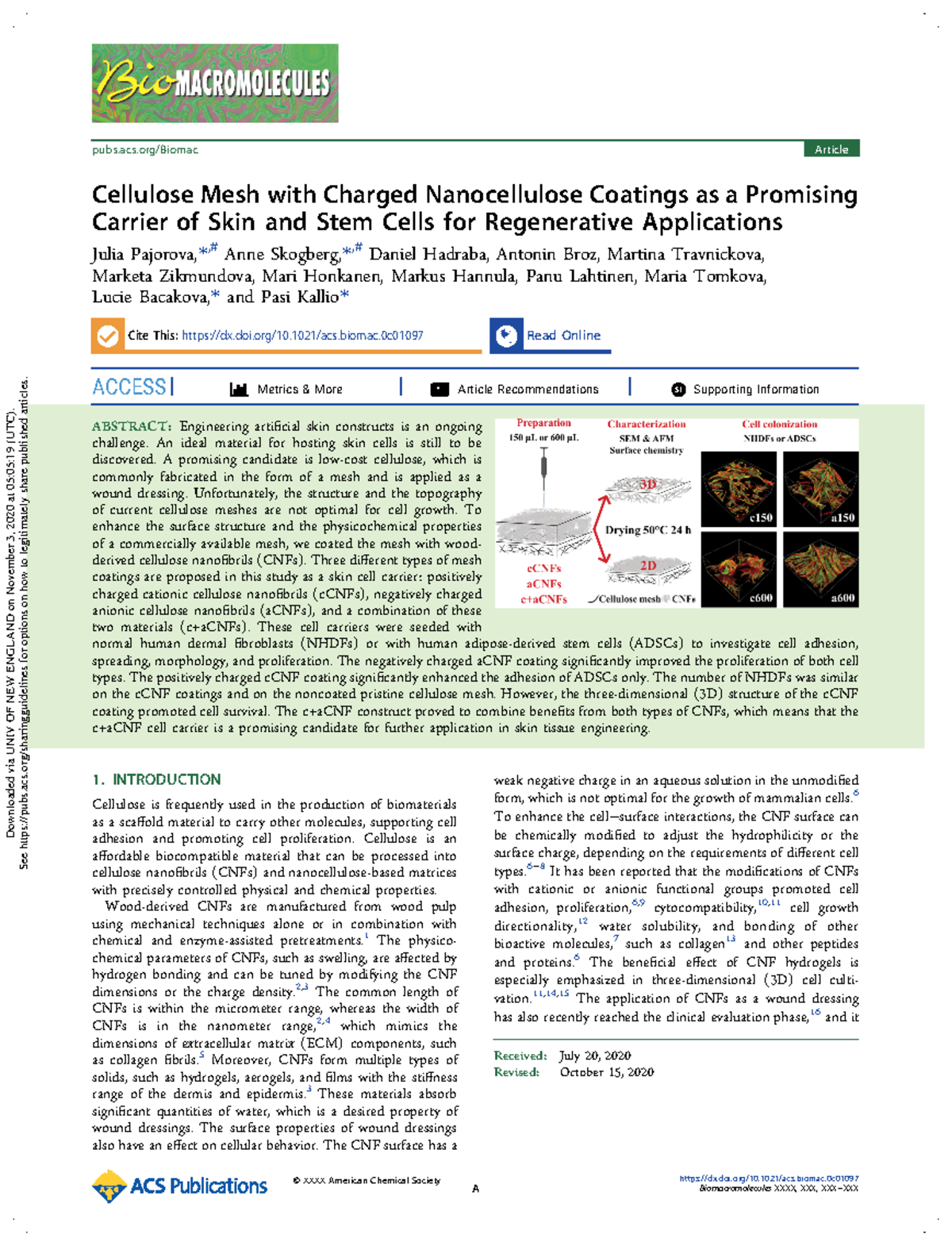 Cellulose Mesh with Charged Nanocellulose Coatings as a Promising ...