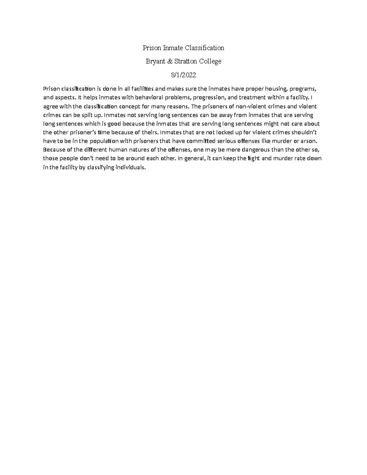 Prison inmate classification - Prison Inmate Classification Bryant ...