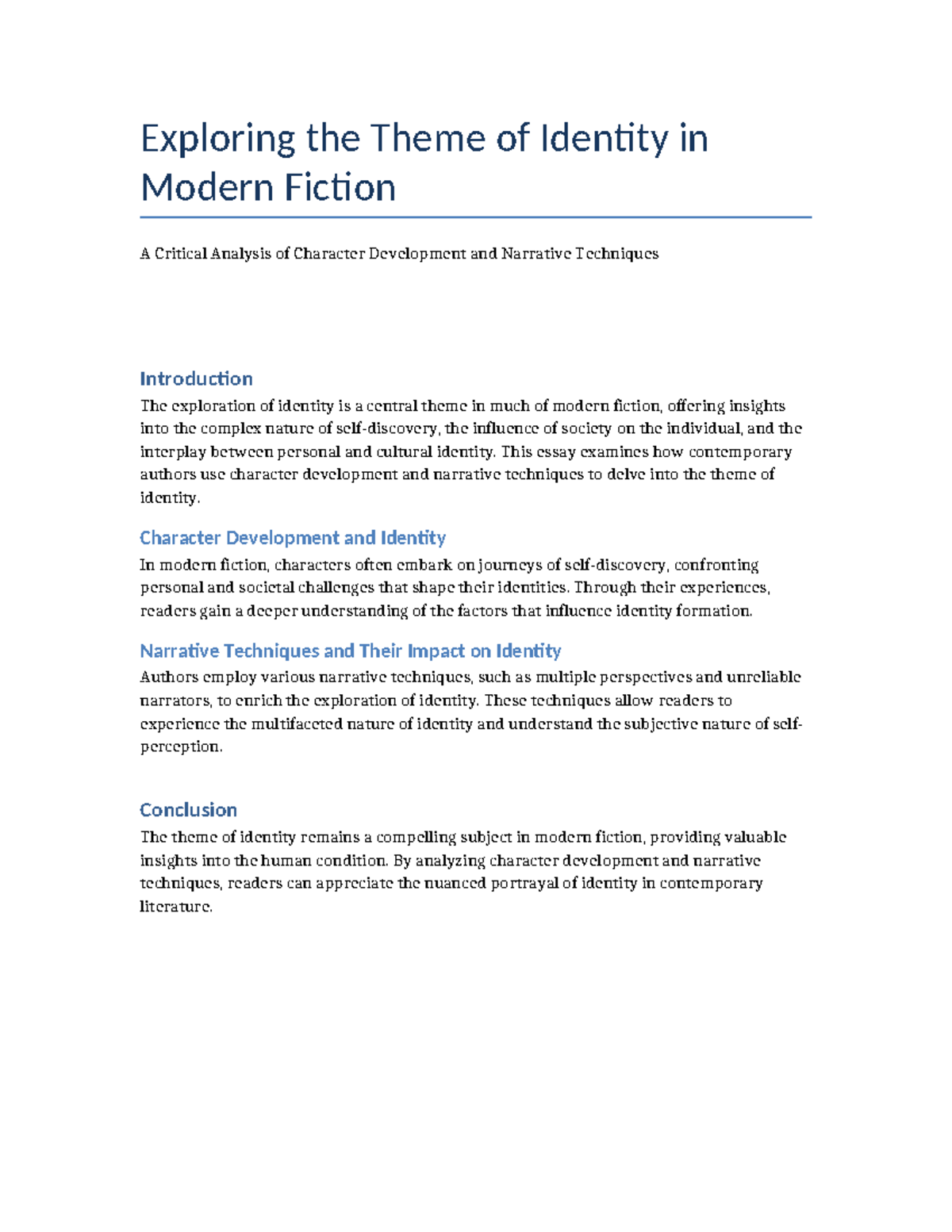 English Essay 3 - harvard - Exploring the Theme of Identity in Modern ...