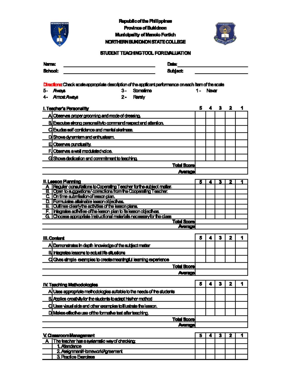 Evaluation form - n/a - Bachelor of Early Childhood Education - Studocu