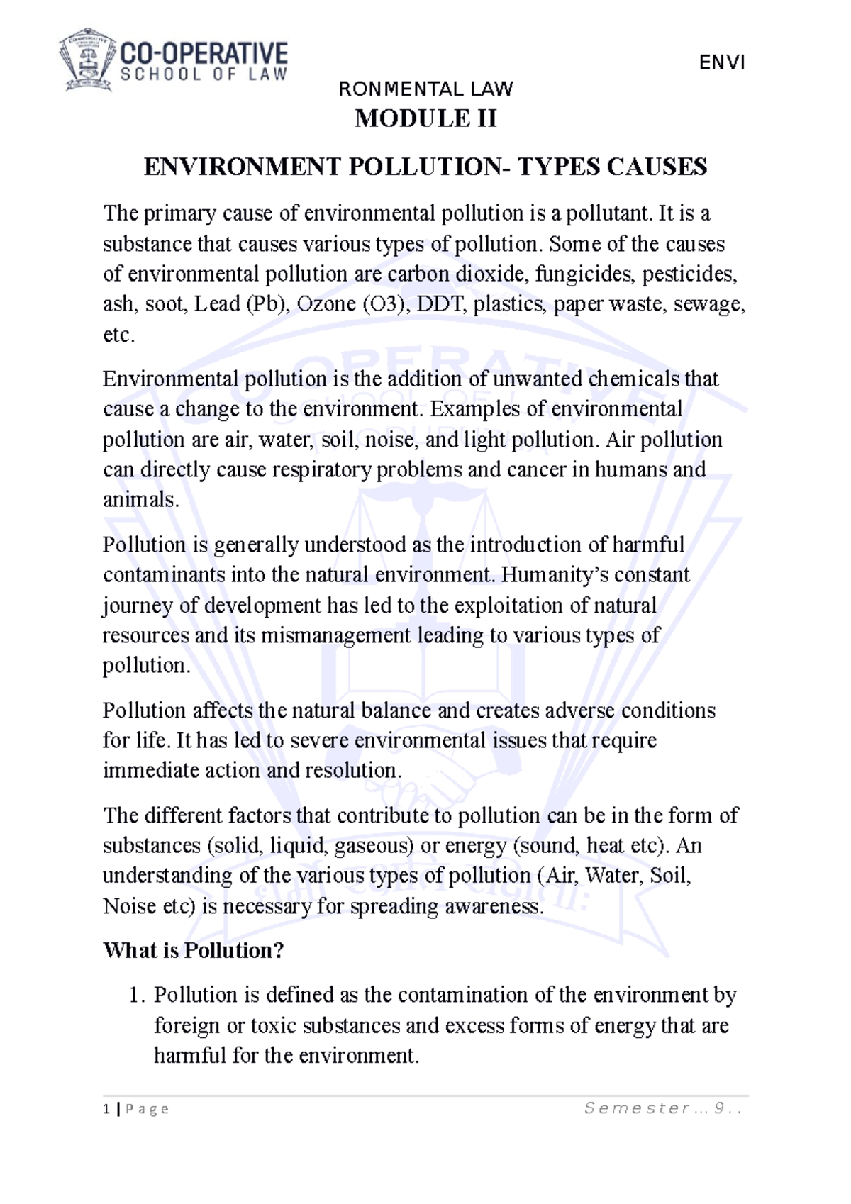 1. ENVT Pollution, Types, Causes AND Control OF Pollution Under EPA ...