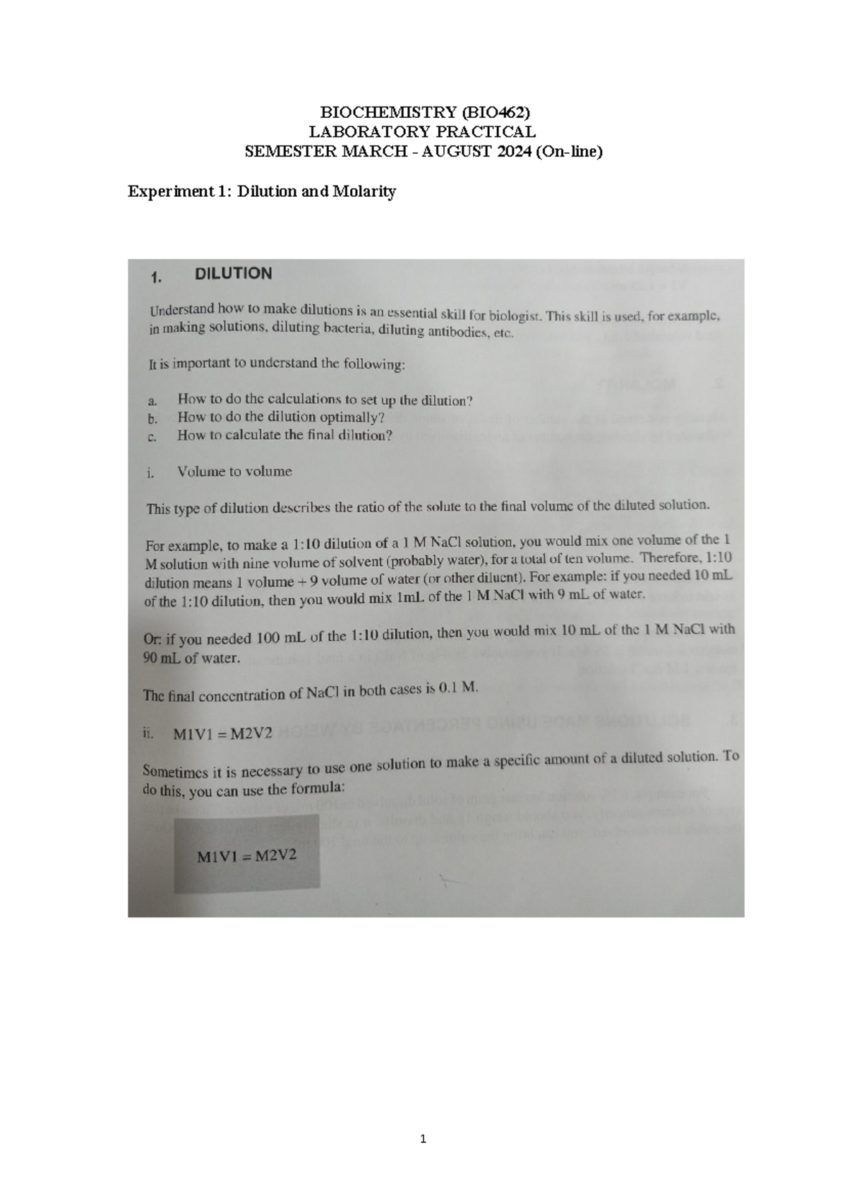 Lab On-Line BIO462 March-Aug2024 - BIOCHEMISTRY (BIO462) LABORATORY ...