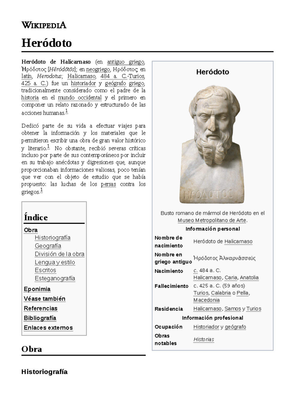 Heródoto - HISTORIA - Heródoto Busto romano de mármol de Heródoto en el ...