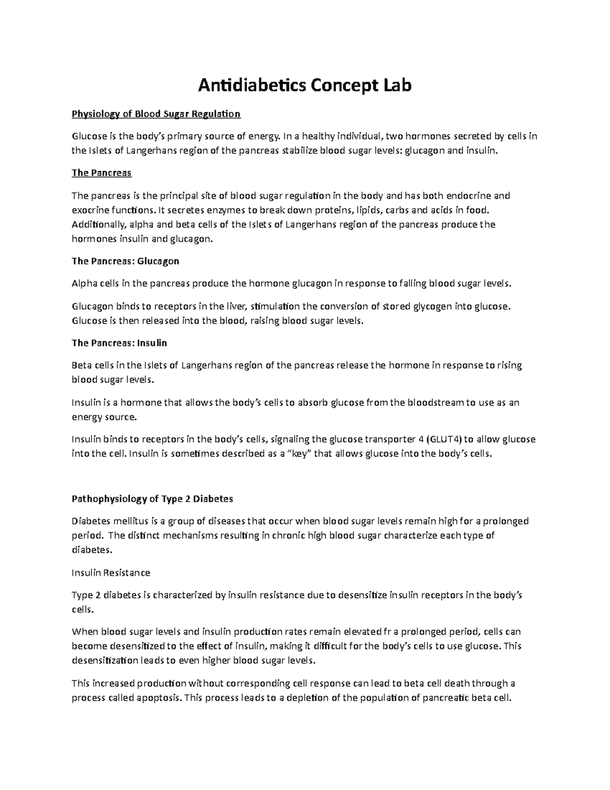 Antidiabetic Concept Lab summary for exam - Antidiabetics Concept Lab ...
