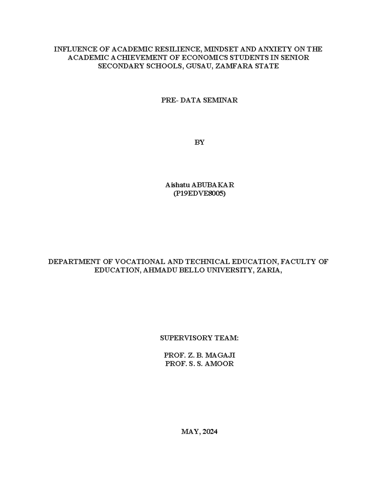 Pre-Data Seminar aisha - INFLUENCE OF ACADEMIC RESILIENCE, MINDSET AND ...