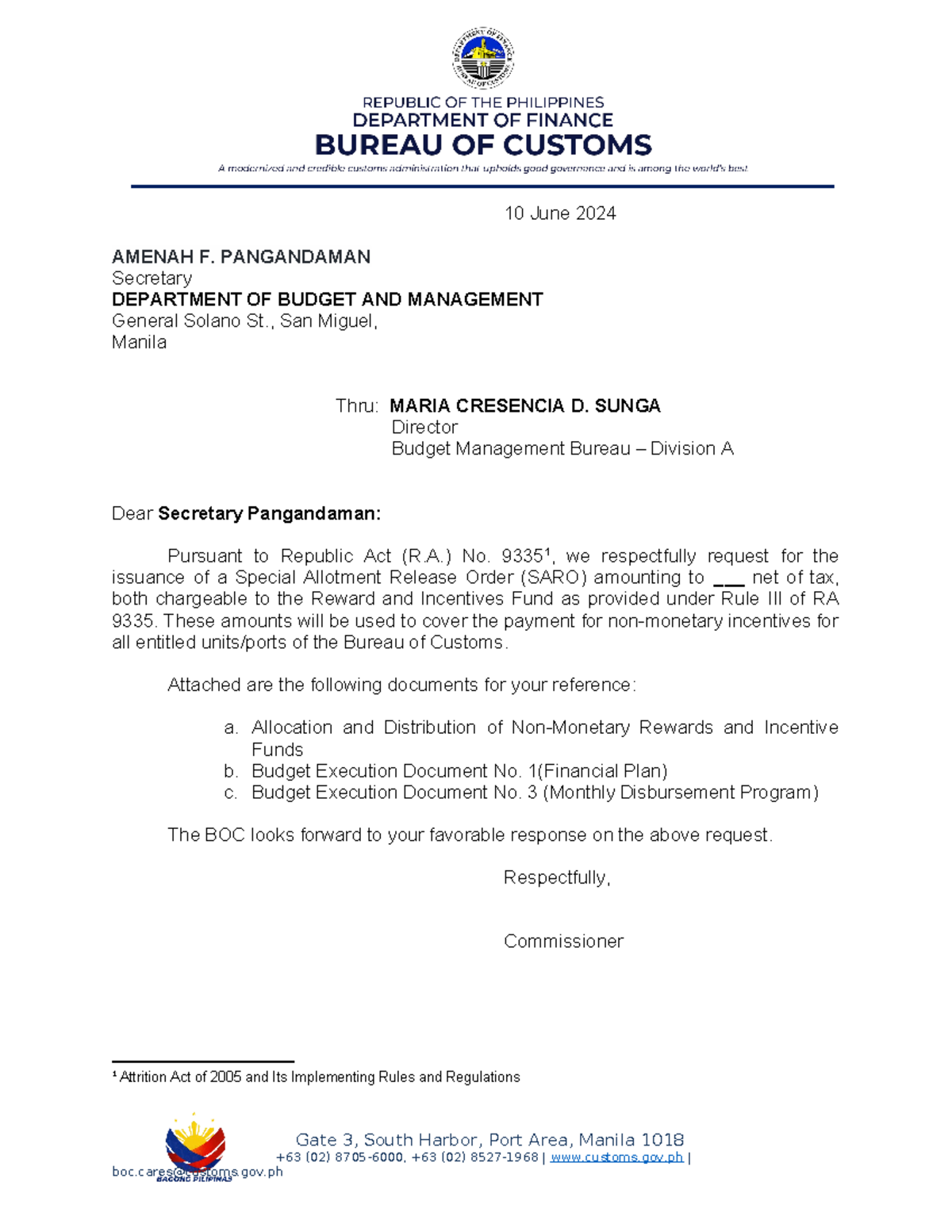 Letter FOR UNIT Reward - unit rewar - 10 June 2024 AMENAH F ...