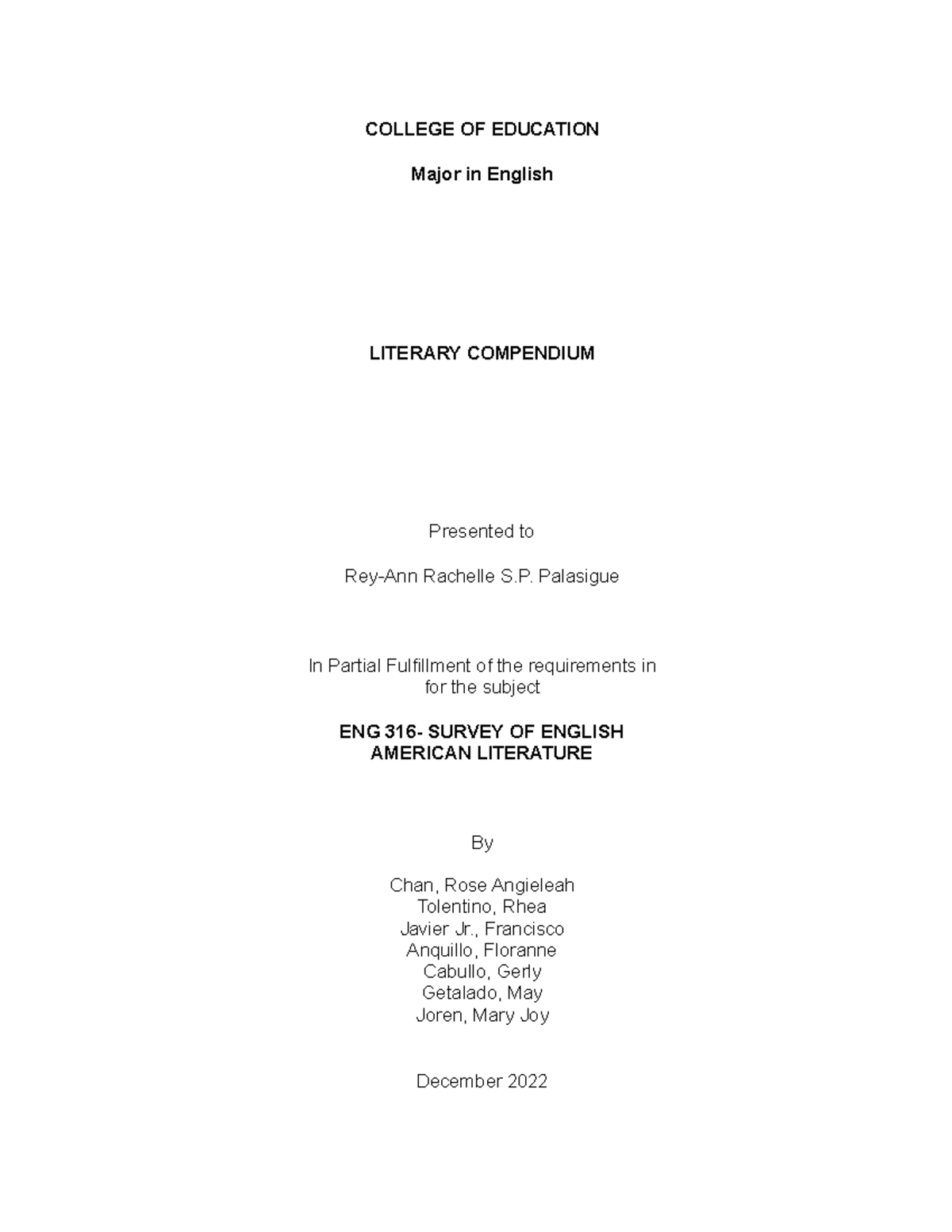 Final Literary Compendium (Early Periods in Literature) - COLLEGE OF ...
