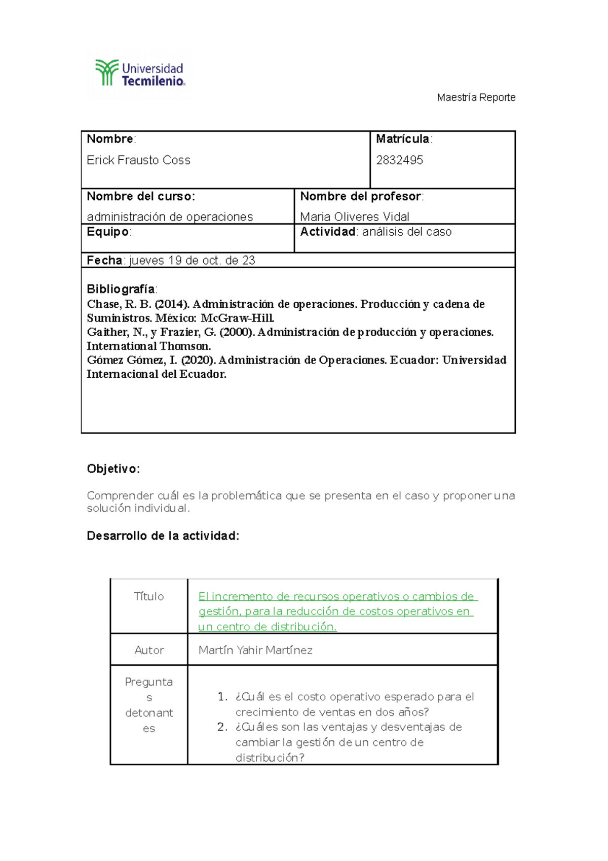 Actividad 1 administracion de operaciones - Nombre: Erick Frausto Coss ...