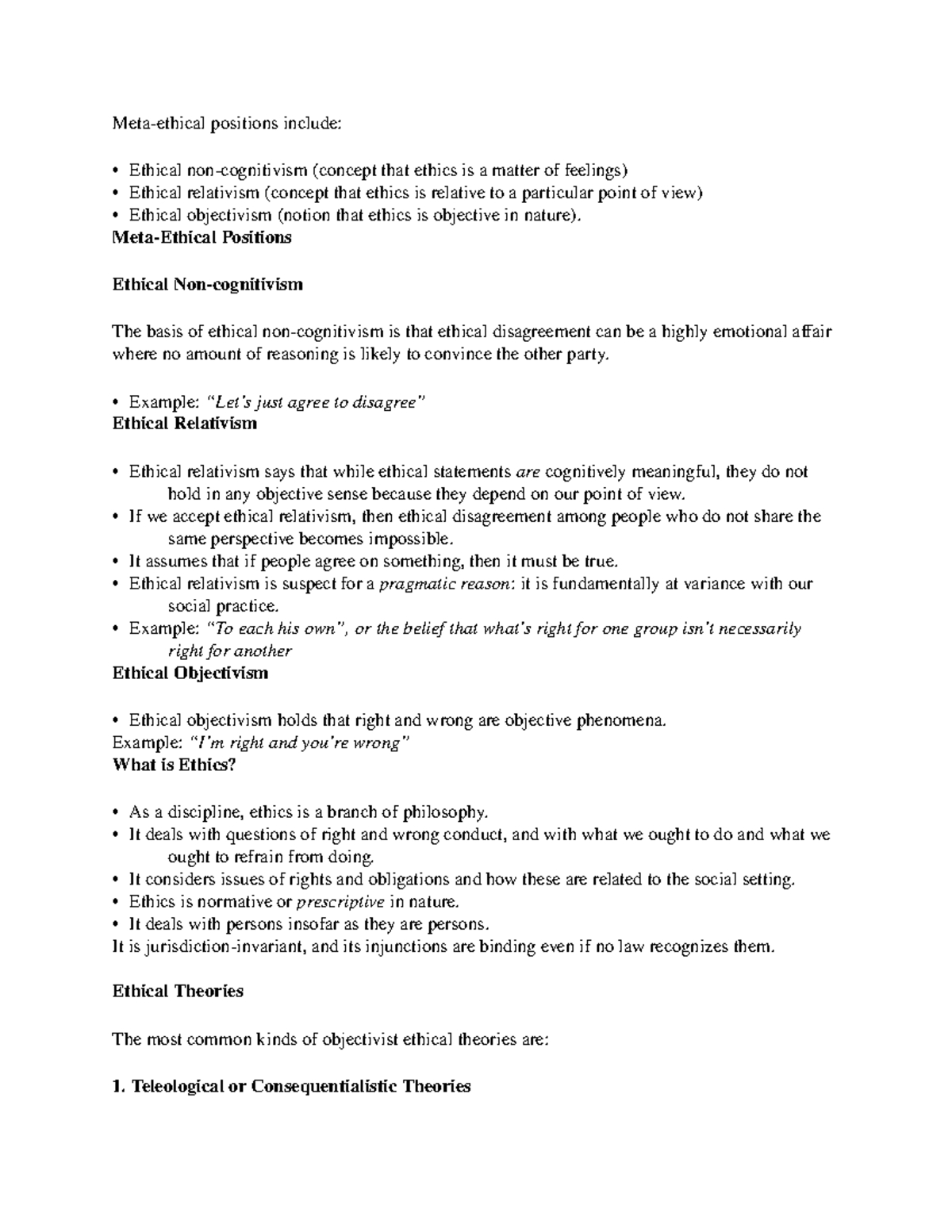 Lecture notes, lecture all - Meta-ethical positions - Meta-ethical ...