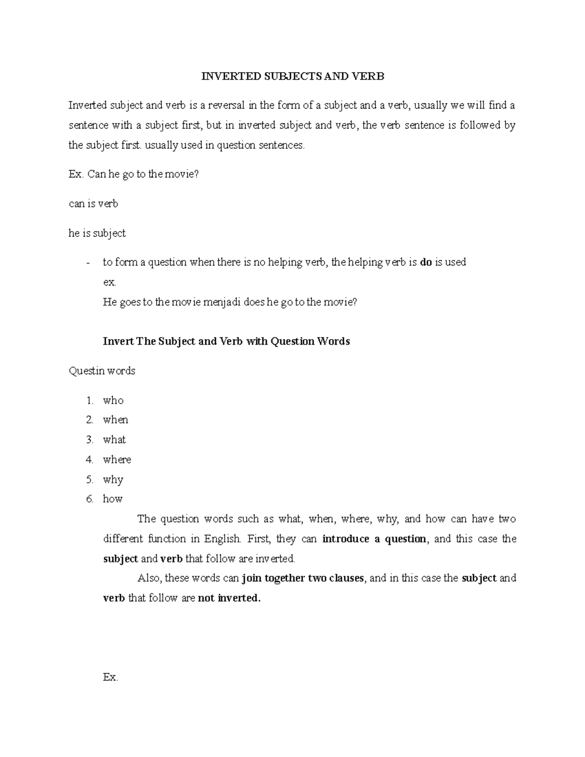 Toefl Inverted Subjects AND VERB INVERTED SUBJECTS AND VERB