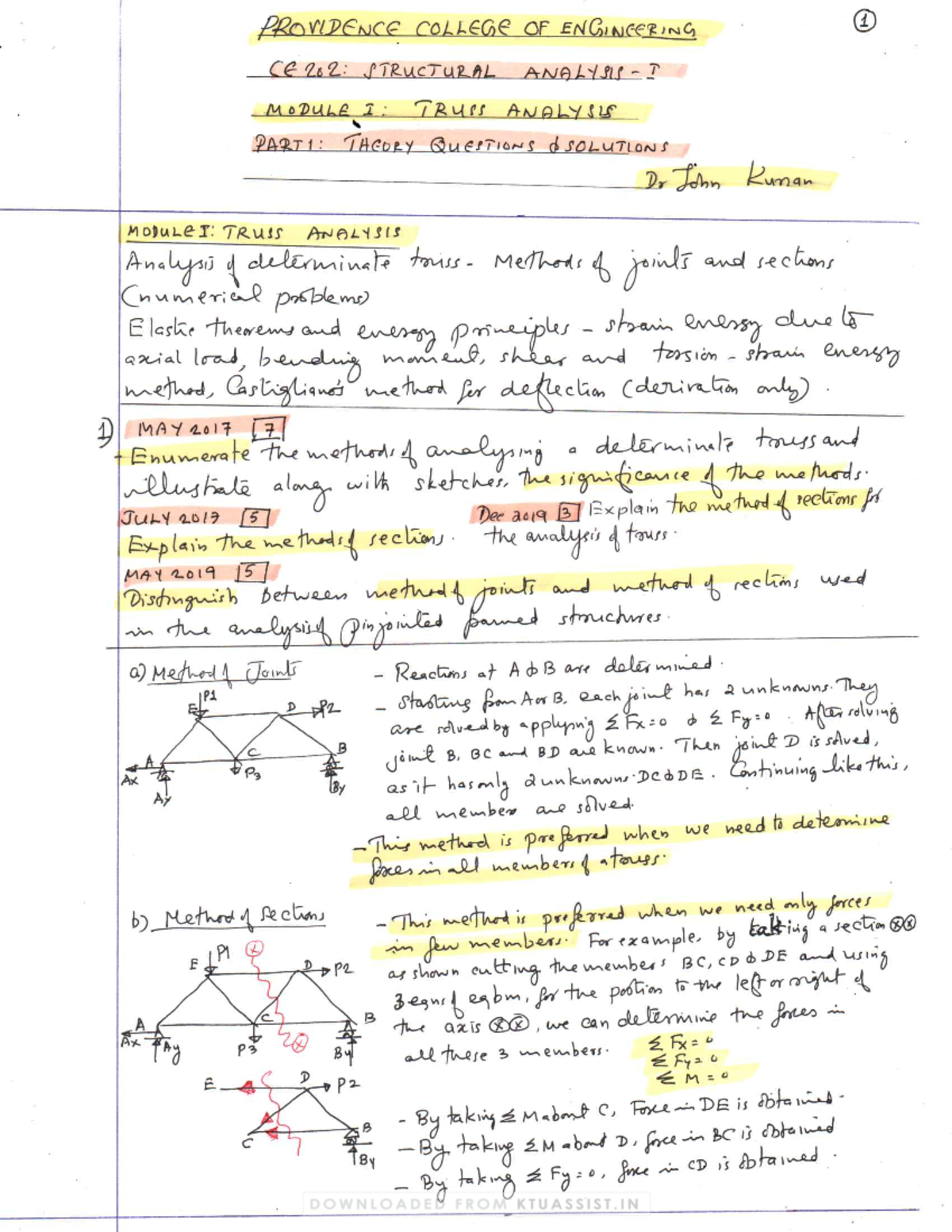 CE202 M1 - Vyshakh sir - structural analysis 1 - Studocu