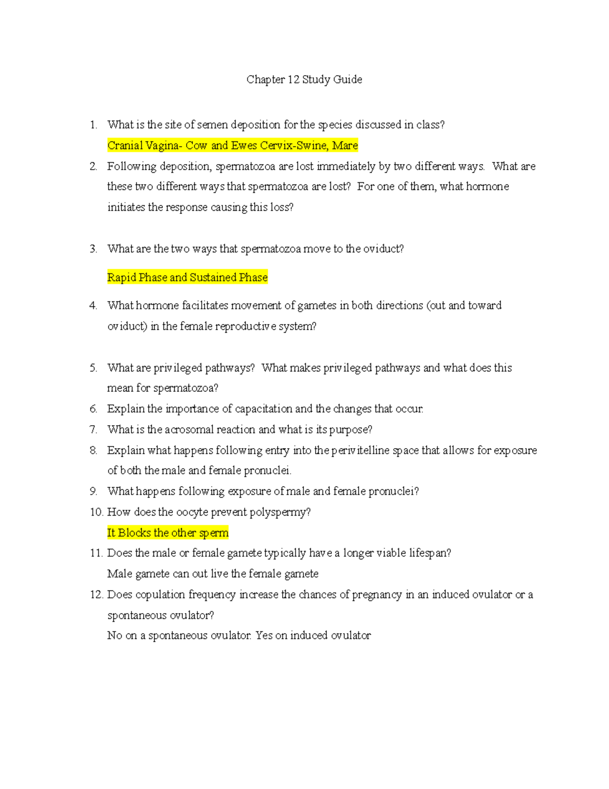 Chapter 12 Study Guide 2022 - Chapter 12 Study Guide What is the site of semen deposition for ...