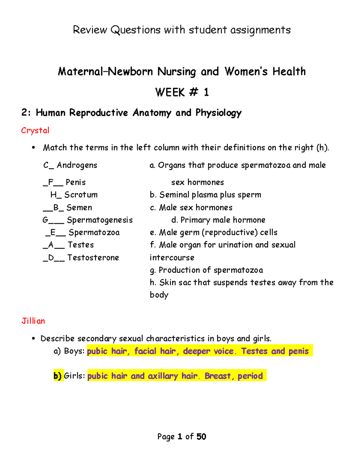 Review questions week 1 with assignments Term 5 2023-3 - BIO 142 - Studocu