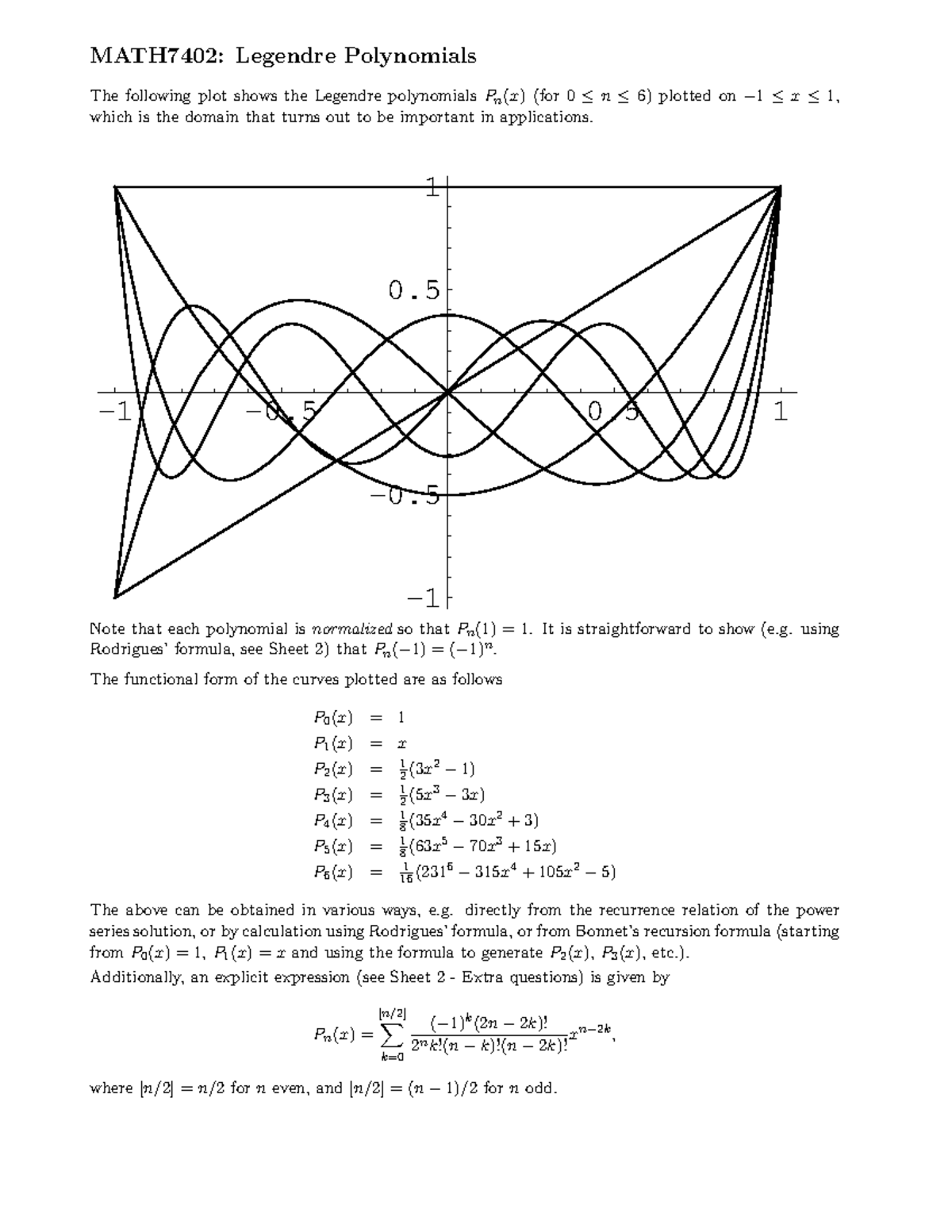Legendre - Notes - MATH7402: Legendre Polynomials The following plot ...