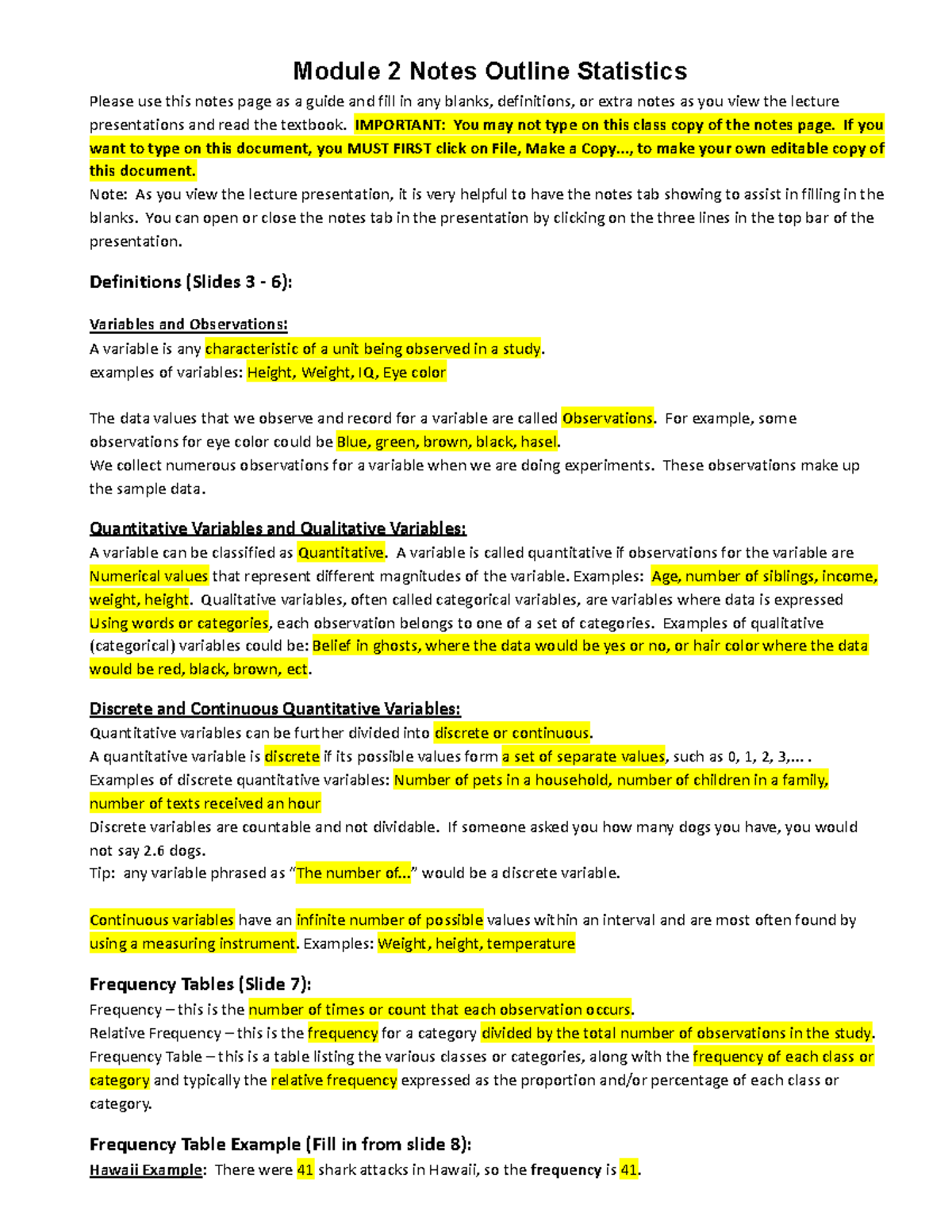 Module 2 Notes Outline - Statistics - STA 261 - Miami University - Studocu