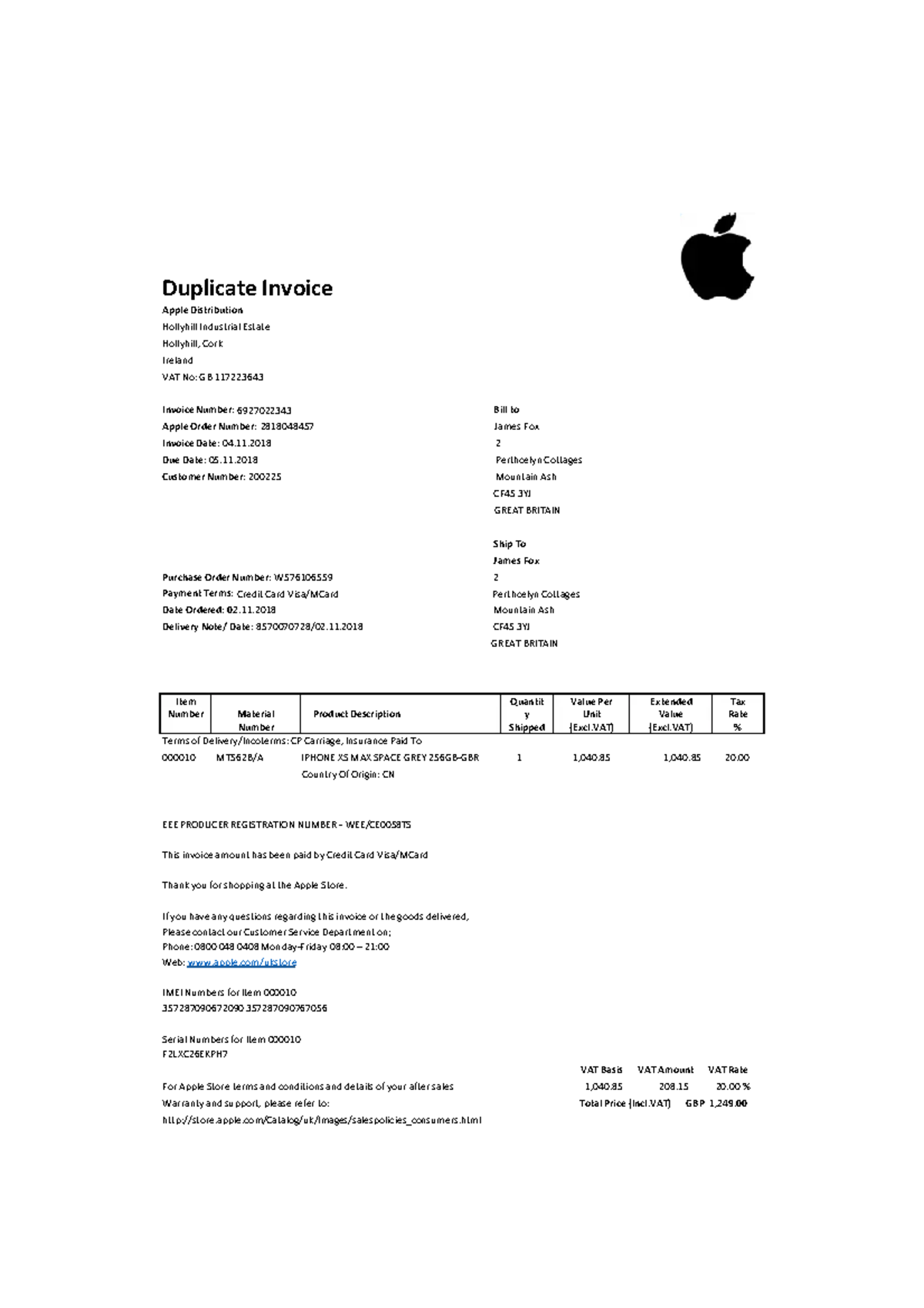 Documents Downloader - Duplicate Invoice Apple Distribution Hollyhill ...