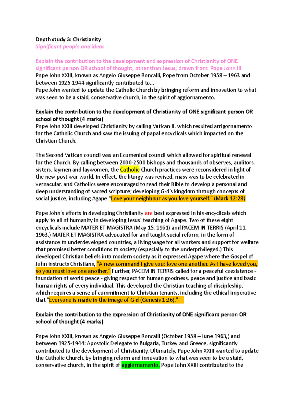Christianity Notes Final - Depth study 3: Christianity Significant ...