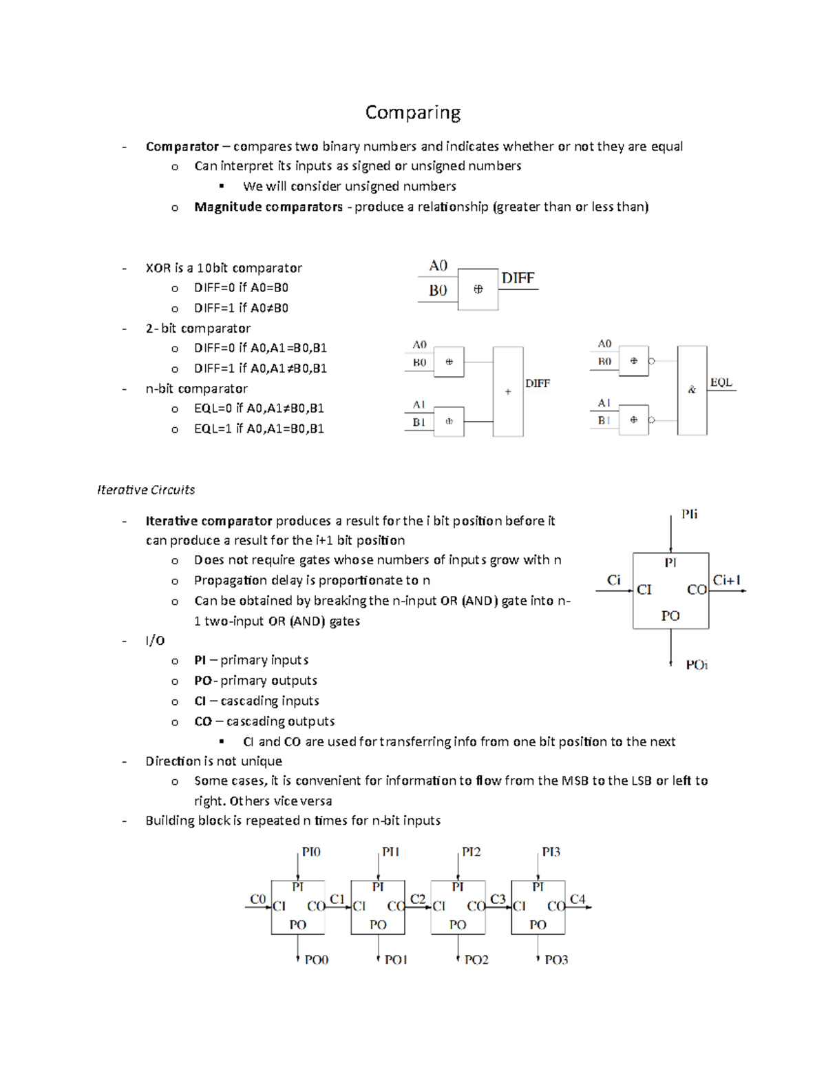 Lec 13 14 Lecture Notes On Comparators Includes Iterative Circuits Algorithms For Iterative 9655