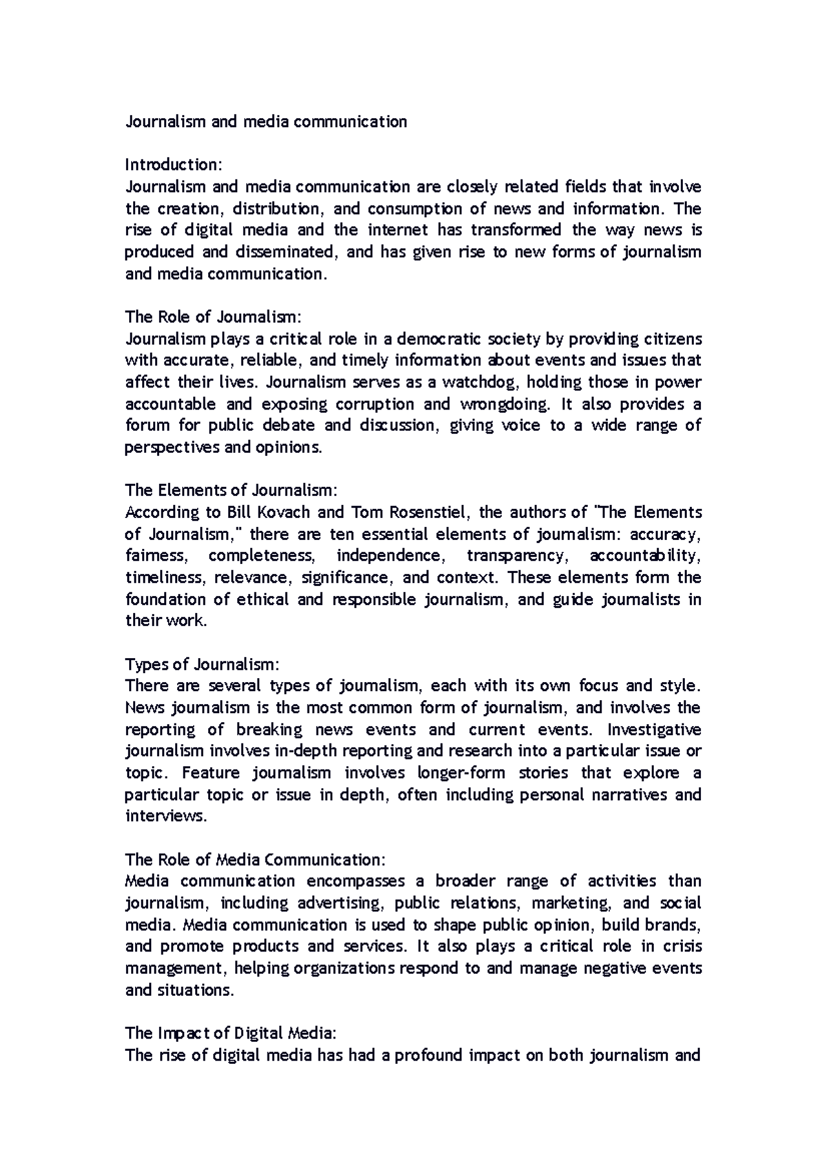 Journalism and media communication Intercultural communication ...