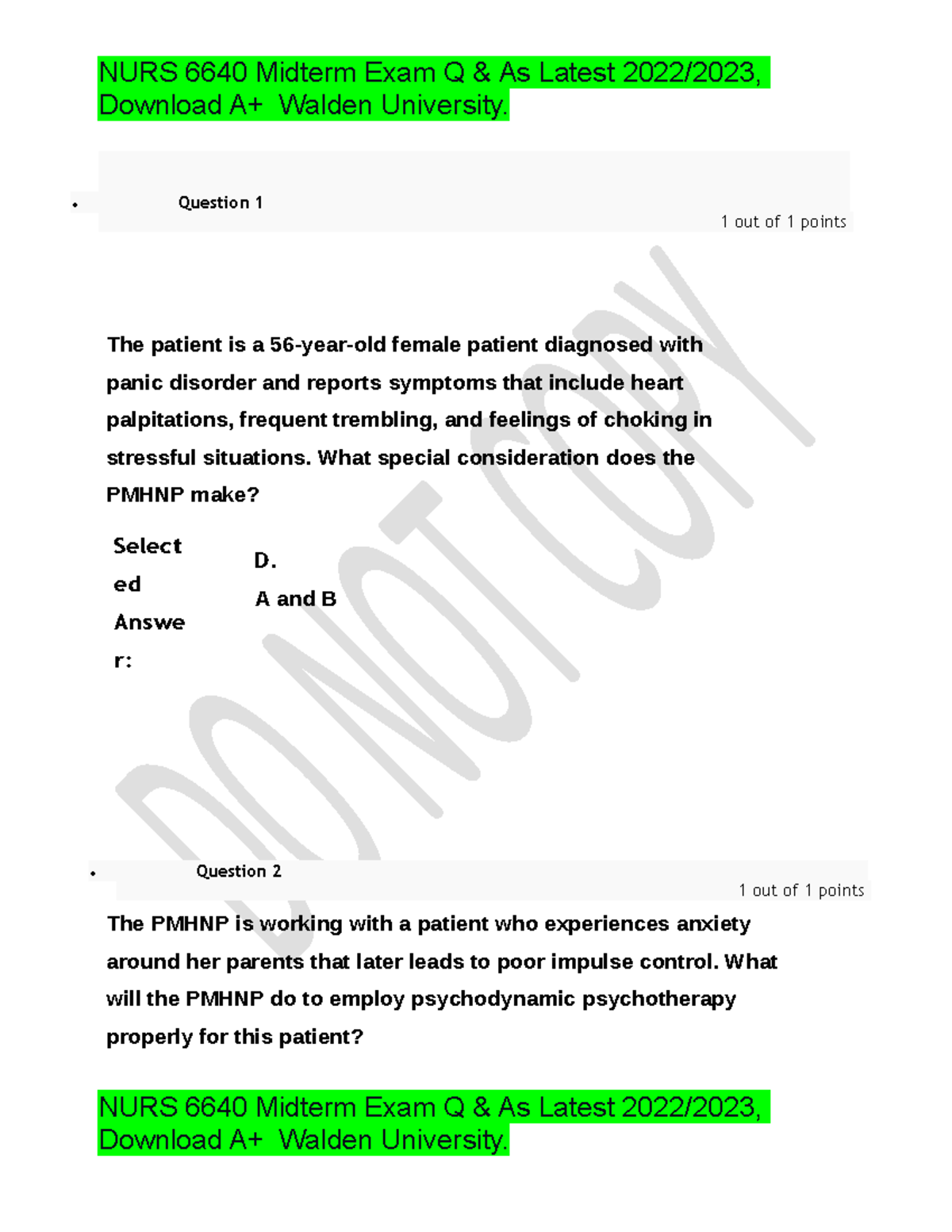 NURS 6640 Midterm Exam Latest 2021 Walden University - Question 1 1 out ...