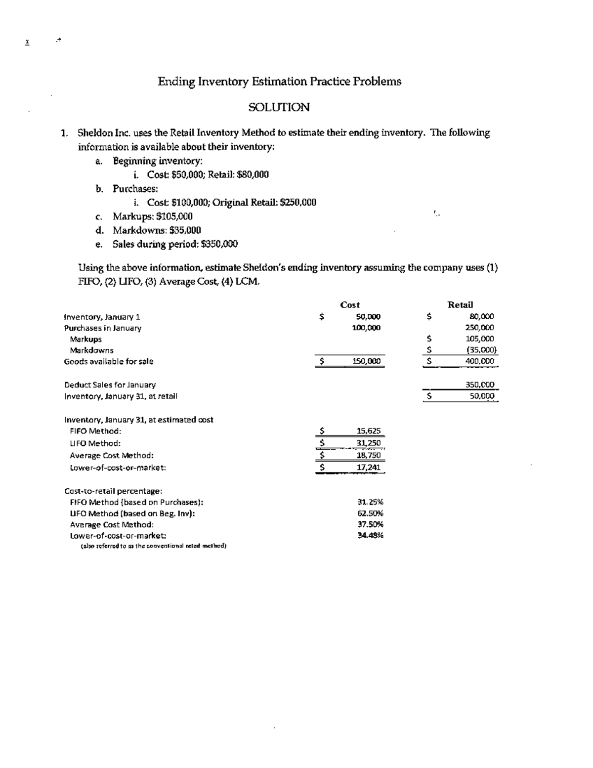 Ending Inventory Estimation Practice Problems - Solutions - ACC 3300 - UVU - Studocu