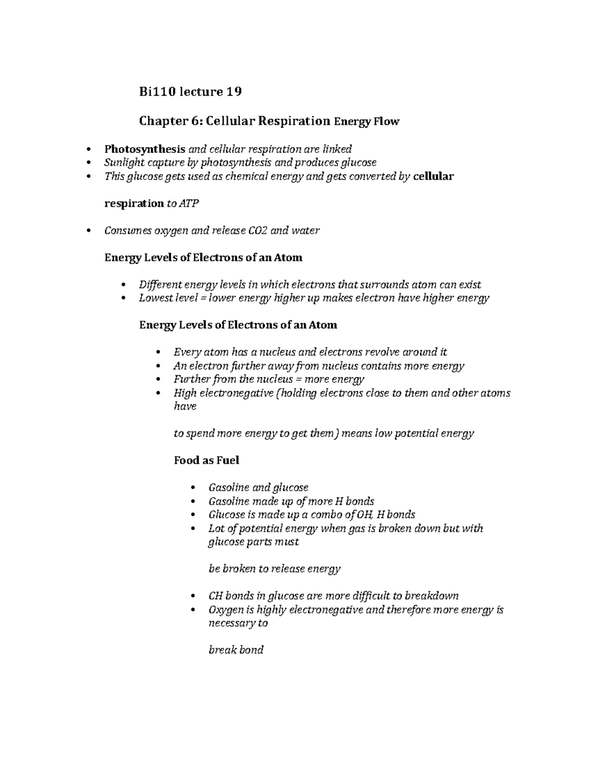 Bi110 lecture 19 copy - business notes - Bi110 lecture 19 Chapter 6 ...