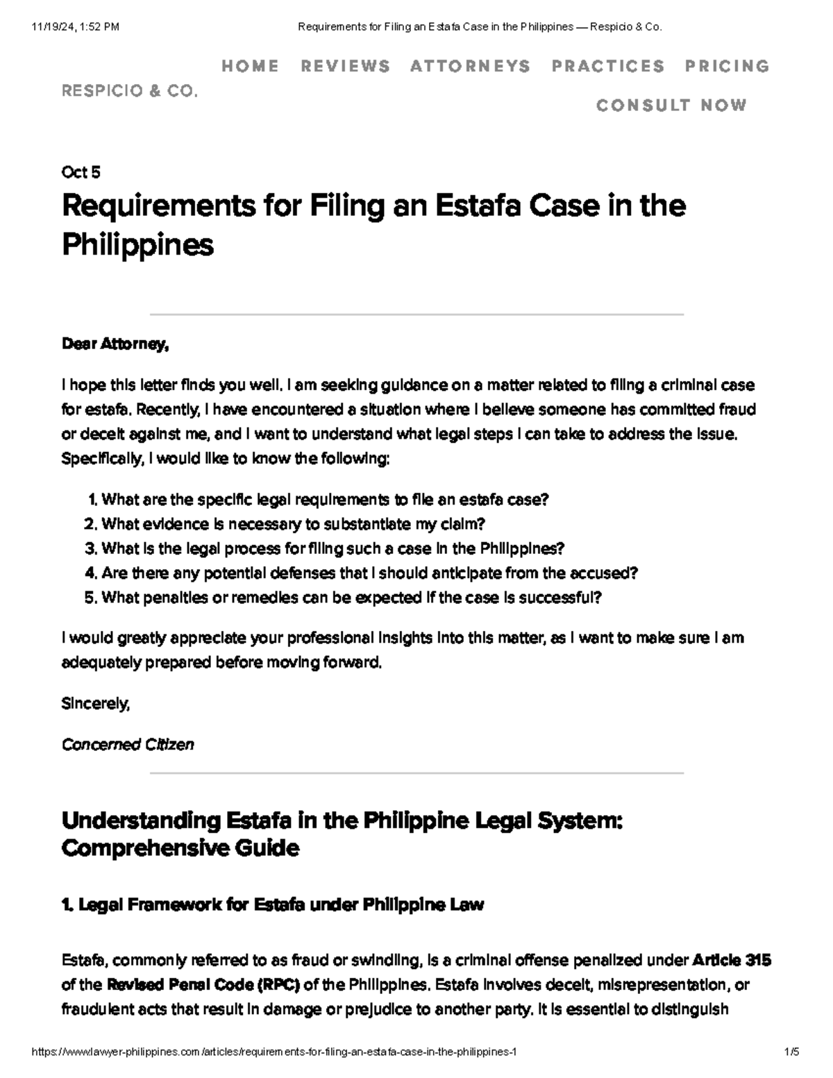 Requirements for Filing an Estafa Case in the Philippines — Respicio ...