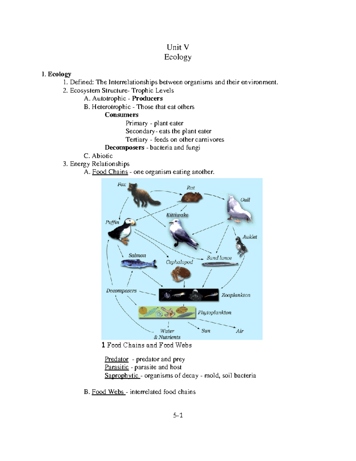 Ecology-notes - Ecology-notes - 1 Food Chains and Food Webs Unit V ...