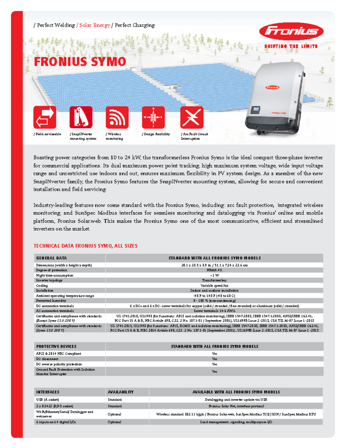 1.4 Data Sheet Inversor Symo 15k W ( Fronius) - GENERAL DATA STANDARD ...