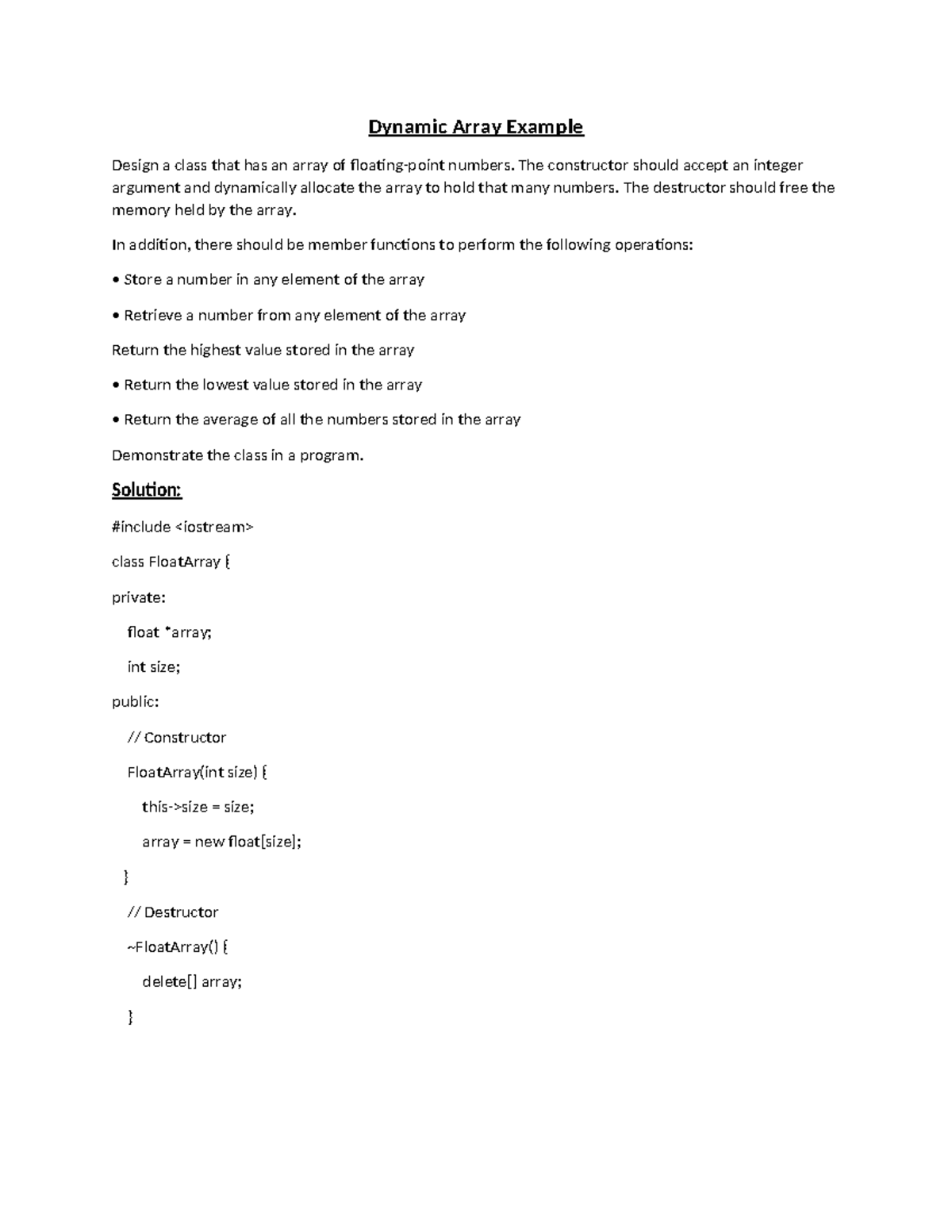 Dynamic Array Example Dynamic Array Example Design A Class That Has An Array Of Floating Point 5537