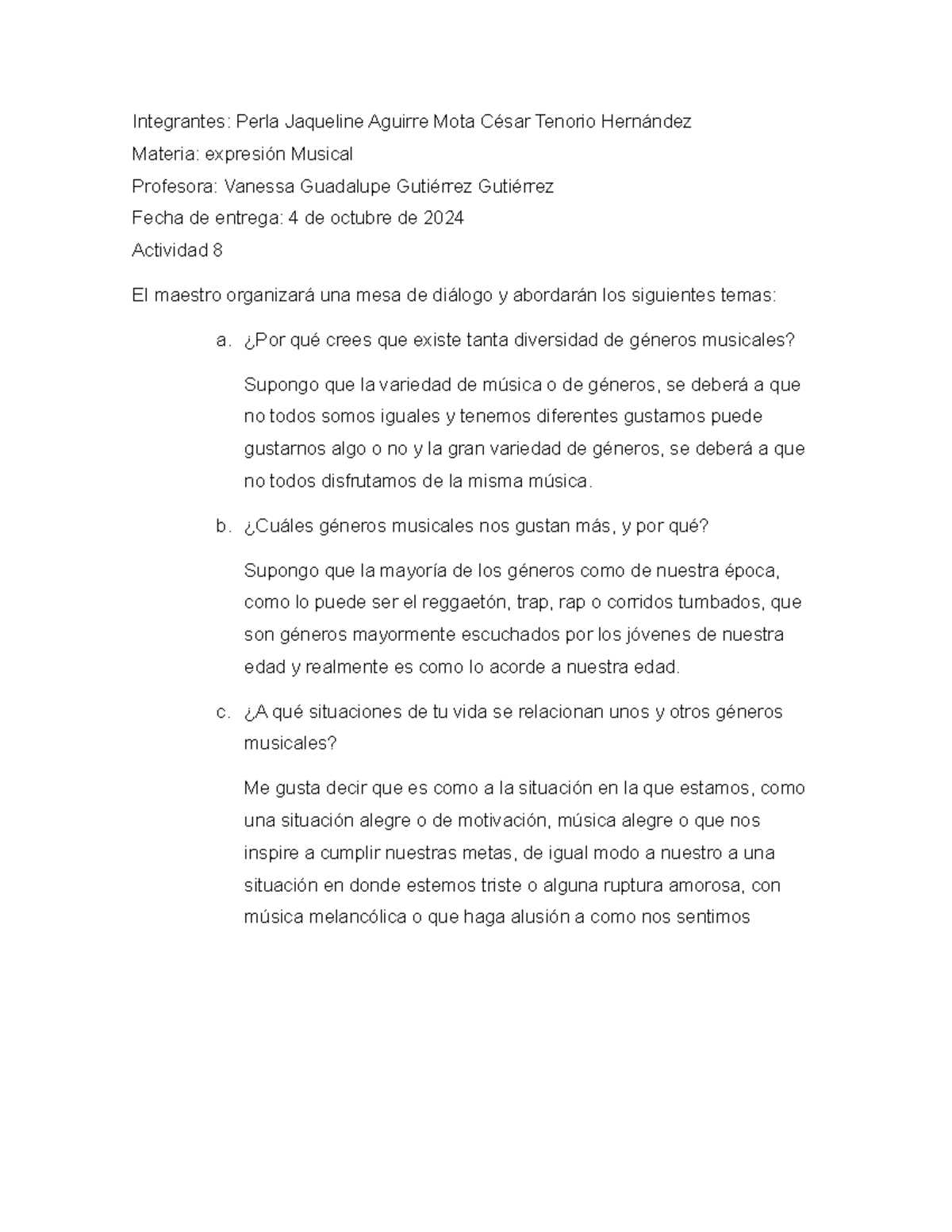 Actividad 8 Expresión Musical - Integrantes: Perla Jaqueline Aguirre ...